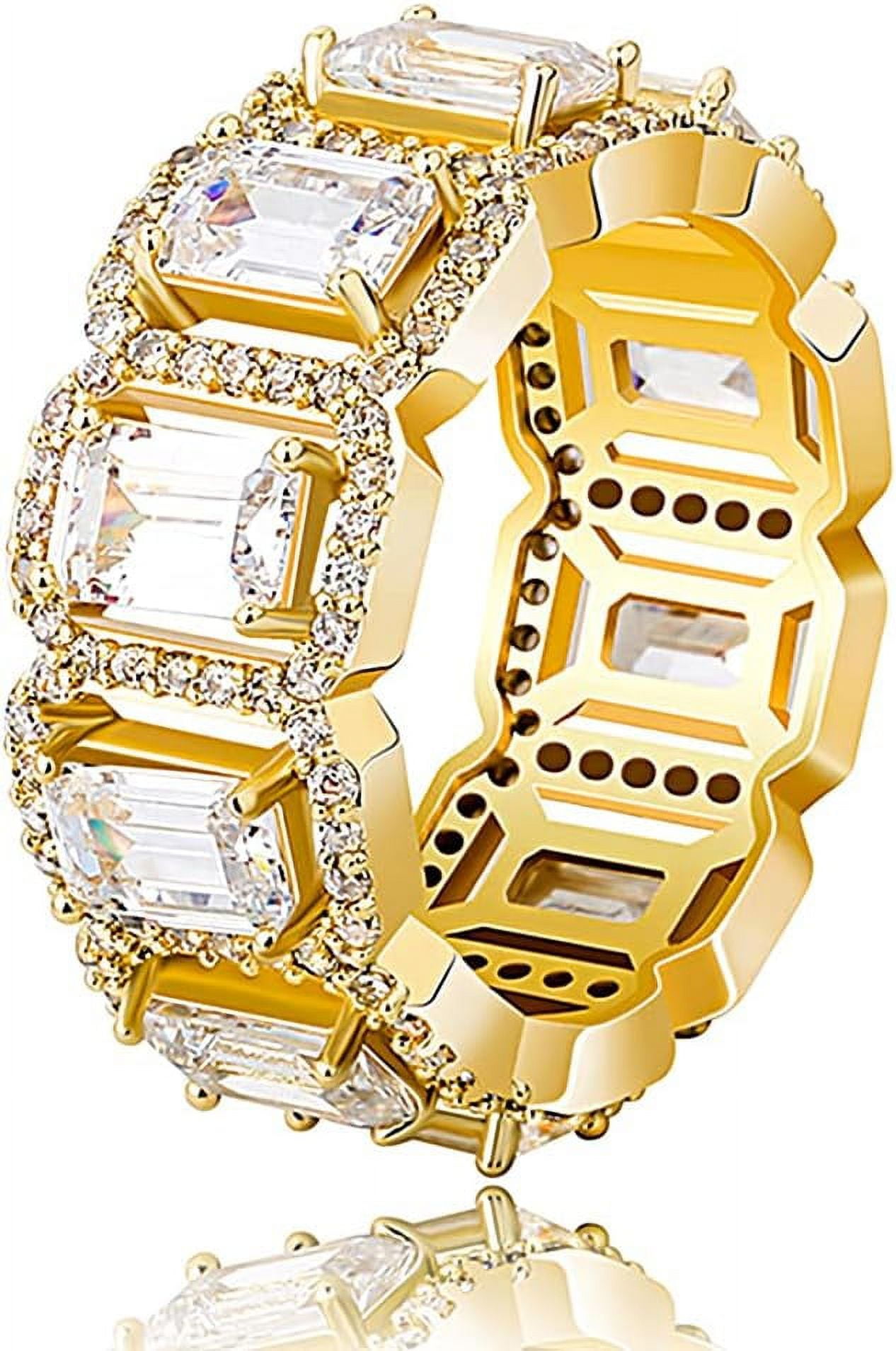 Square Diamond Rings Iced Out Cubic Zirconia Micro Pave Hip Hop Fashion ...