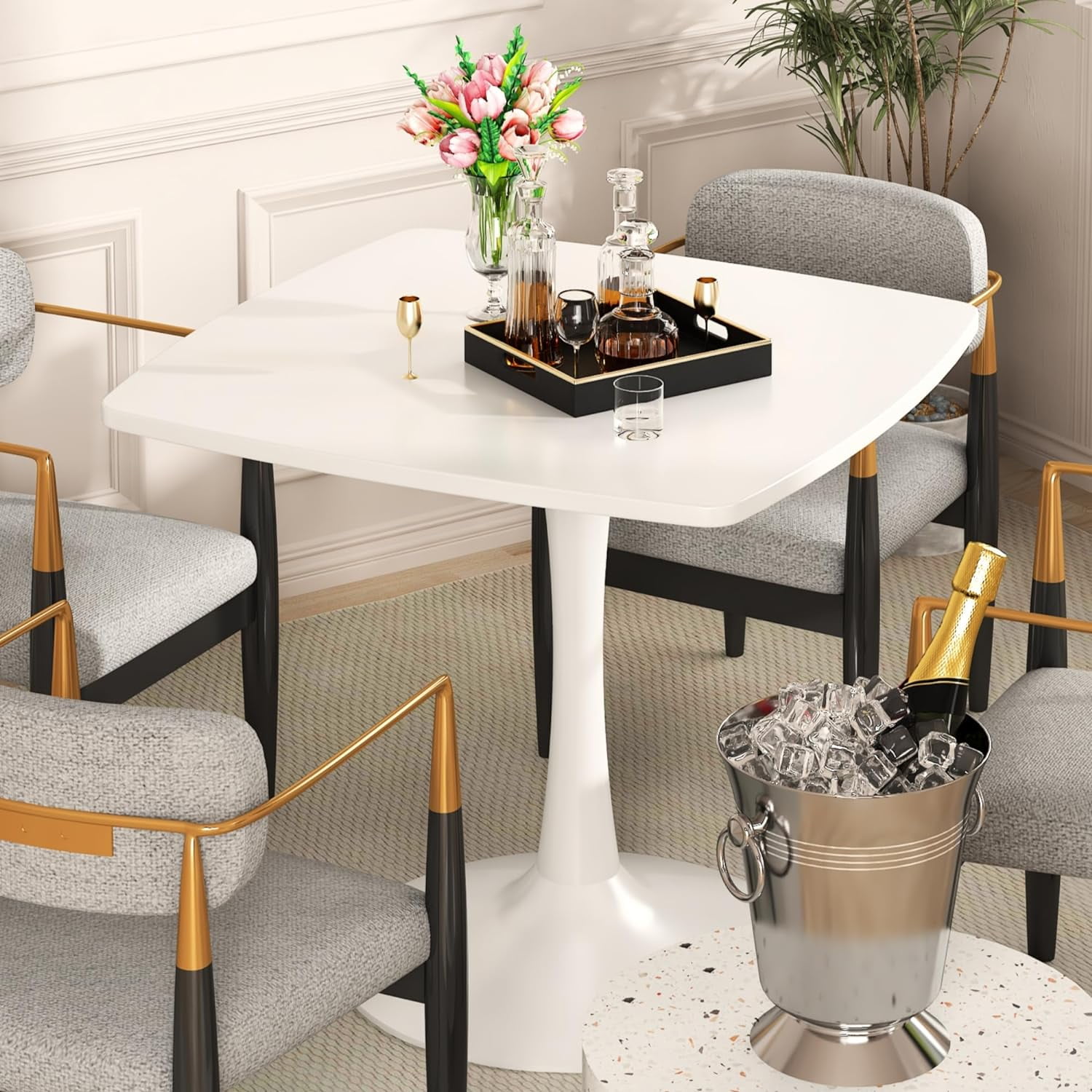 Square Dining Table, 31.5" White Tulip Table Pedestal Dining Table ...