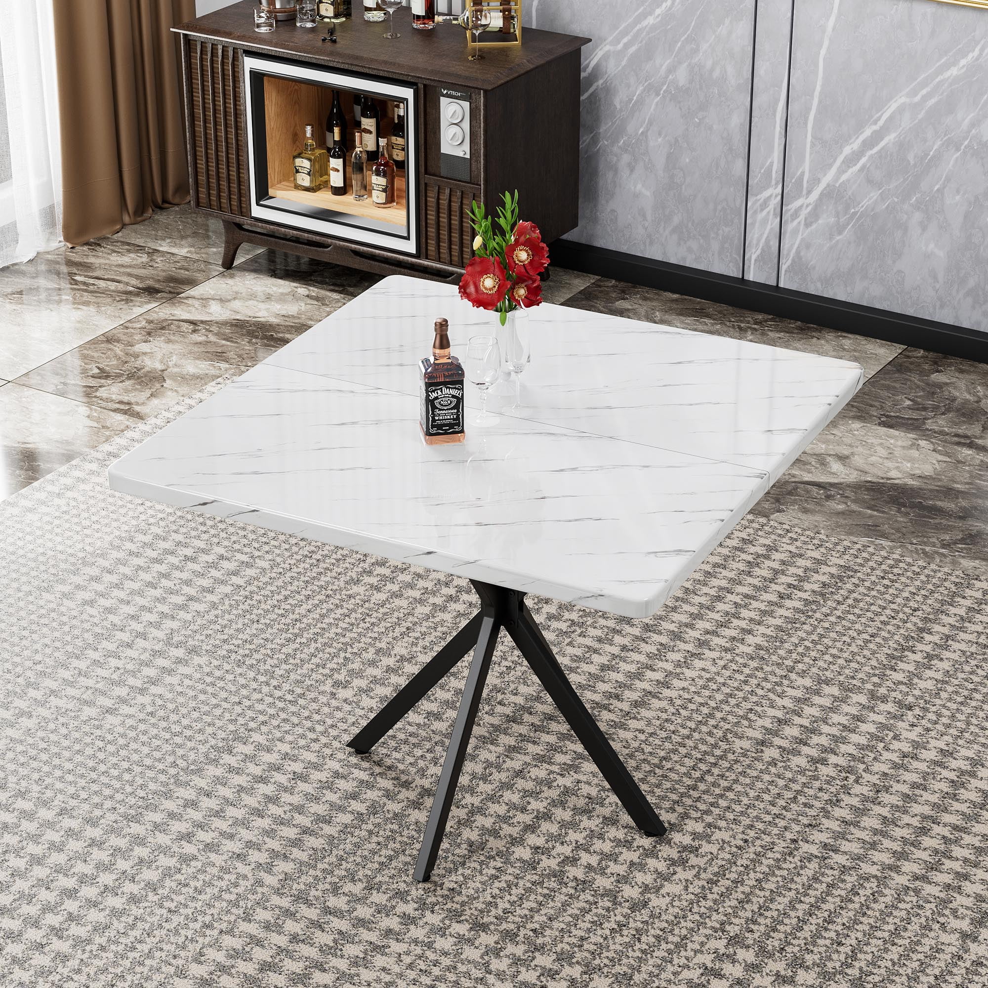 Square Dining Table, Mid Century Modern Square Dining Table for 4-6 ...