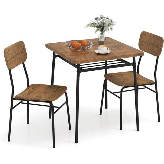 Square Dining Table Set for 2, Compact Metal Frame Kitchen Table ...