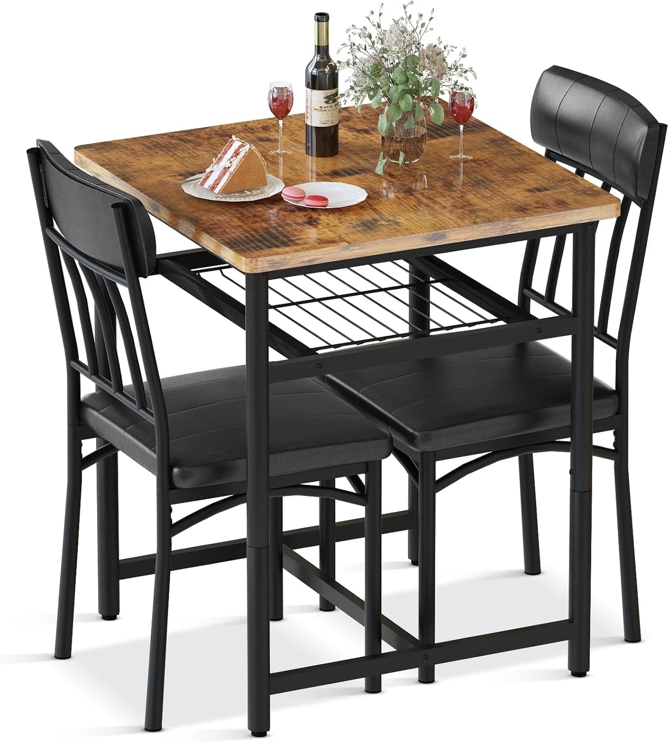 Square Dining Table Set for 2, Faux Marble Compact Bistro Table with ...