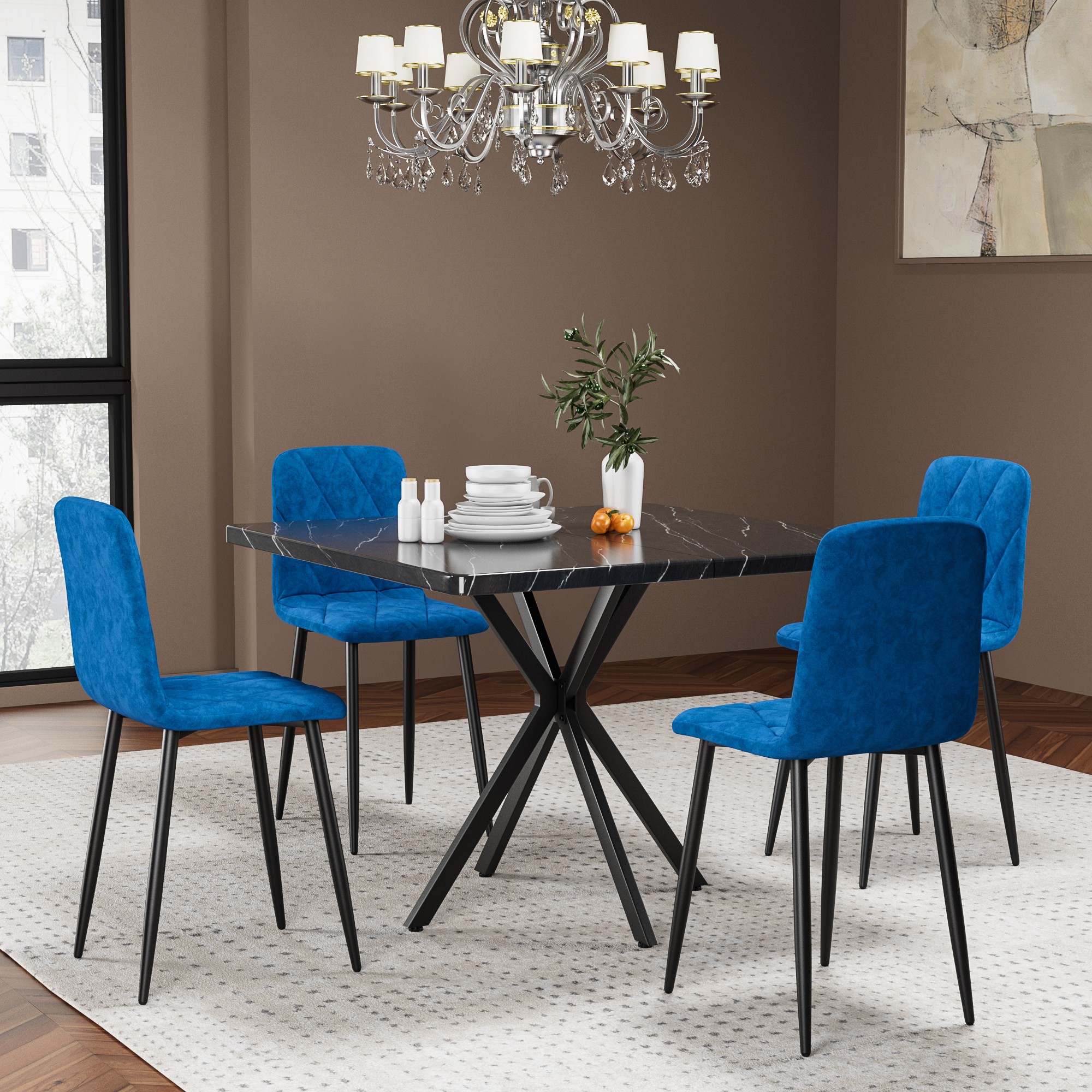 Square Dining Table Set, Mid Century Modern Square Dining Table for 4 ...