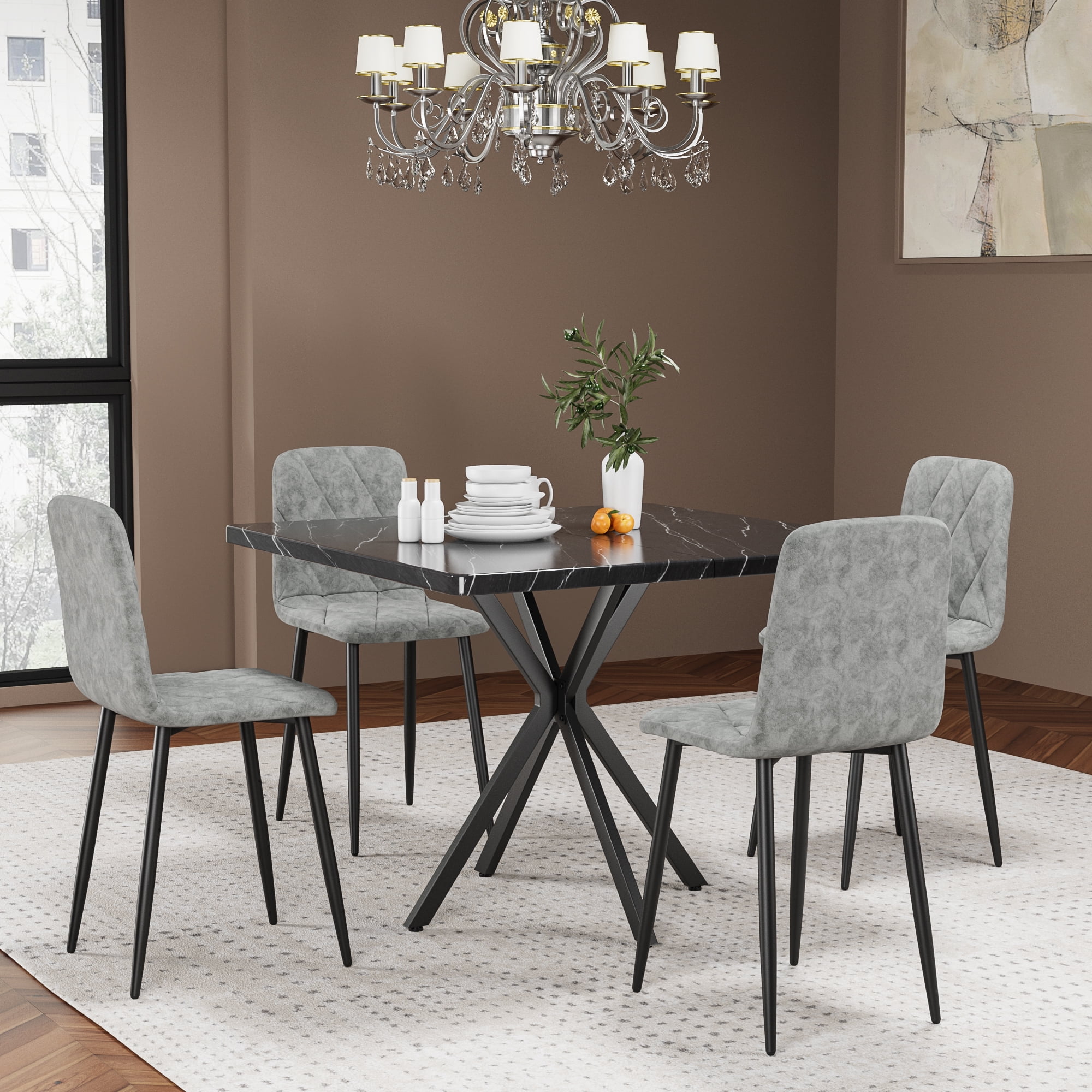 Square Dining Table Set, Mid Century Modern Square Dining Table for 4 ...