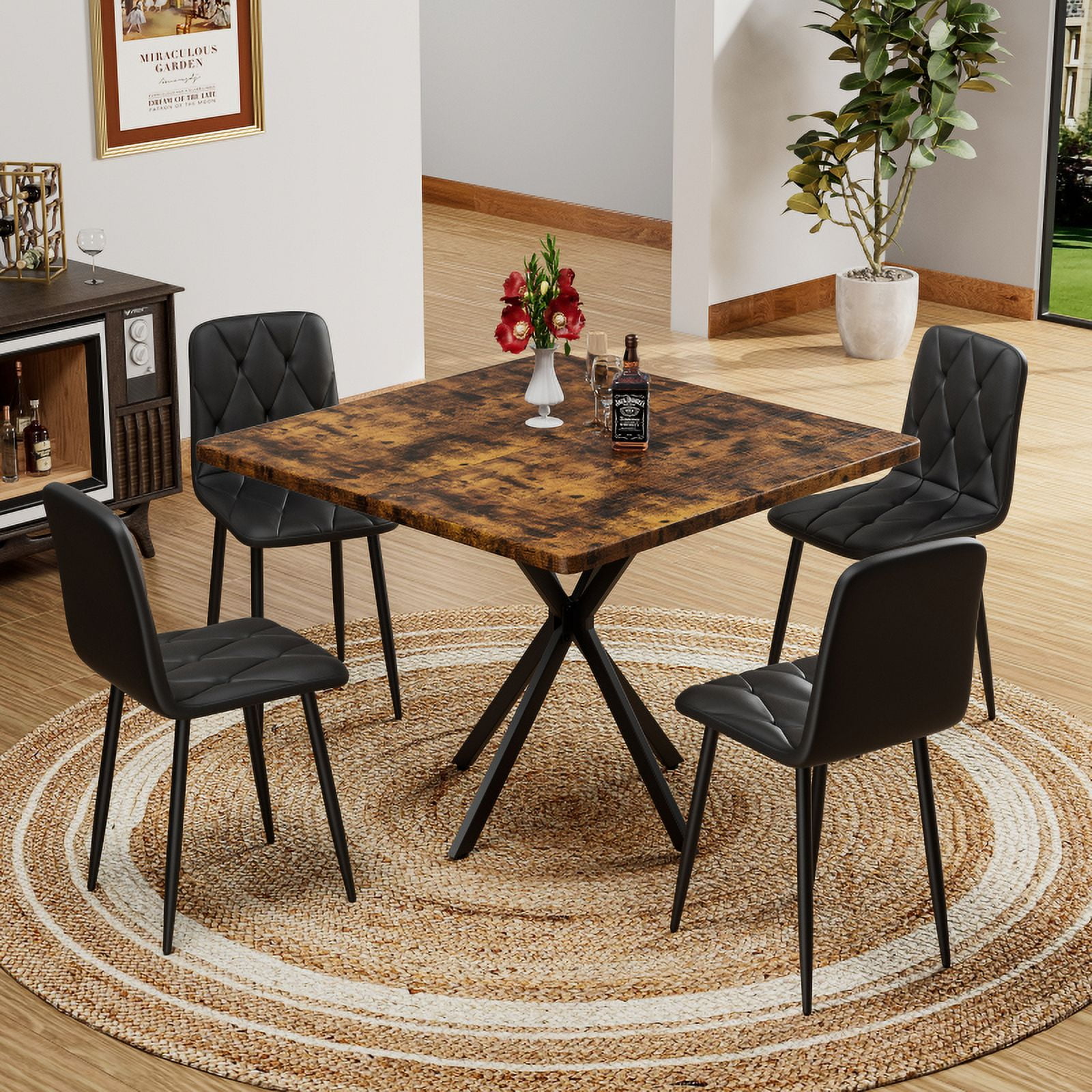 Square Dining Table Set, Mid Century Modern Square Dining Table for 4 ...