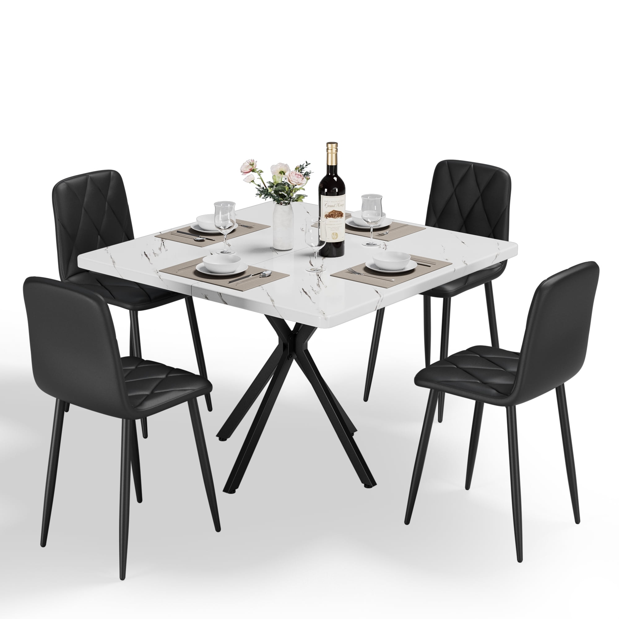 Square Dining Table Set, Mid Century Modern Square Dining Table for 4 ...