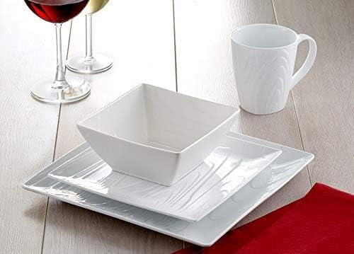 Square DinnerWare Sets, 16pc Dinnerware Set, Fine Woodgrain Design ...