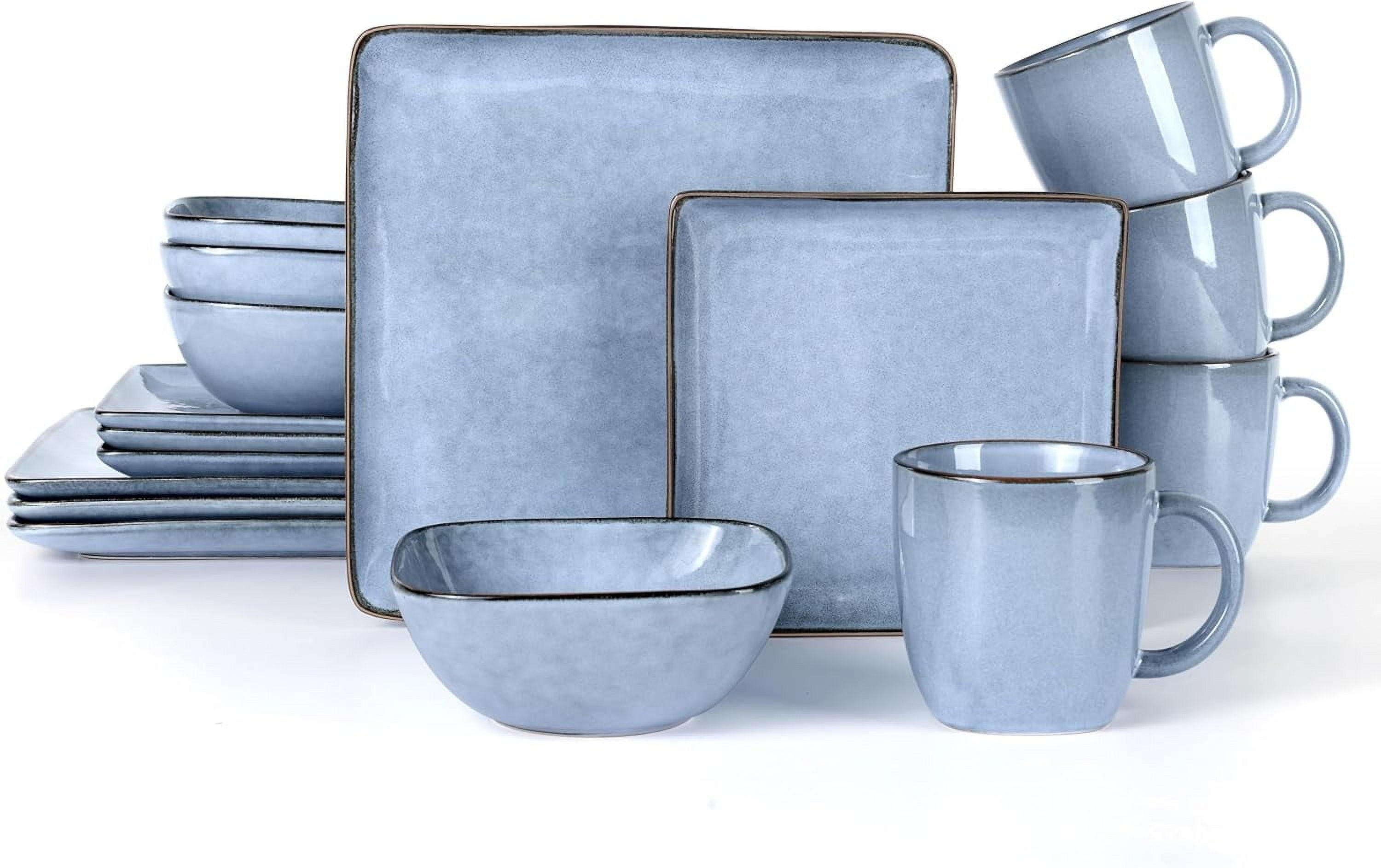 Square Dinnerware Sets for 4, 16 Piece Stoneware Dinner Dishes Set ...