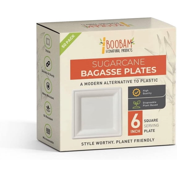 Square Disposable Plates - 6 Inch, 50-Pack, Plant-Based Bagasse ...