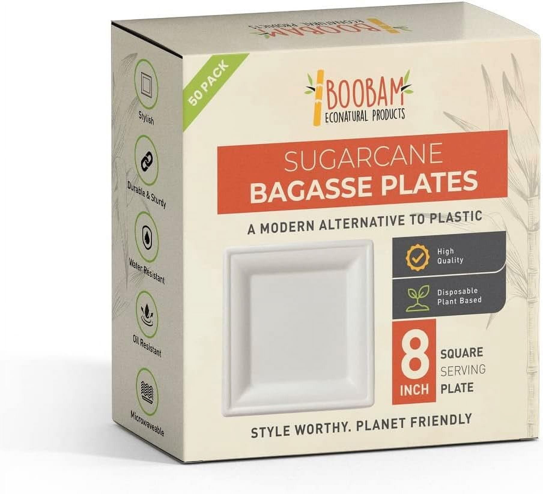 Square Disposable Plates - 8 inch, 50-Pack, Plant-Based Bagasse ...