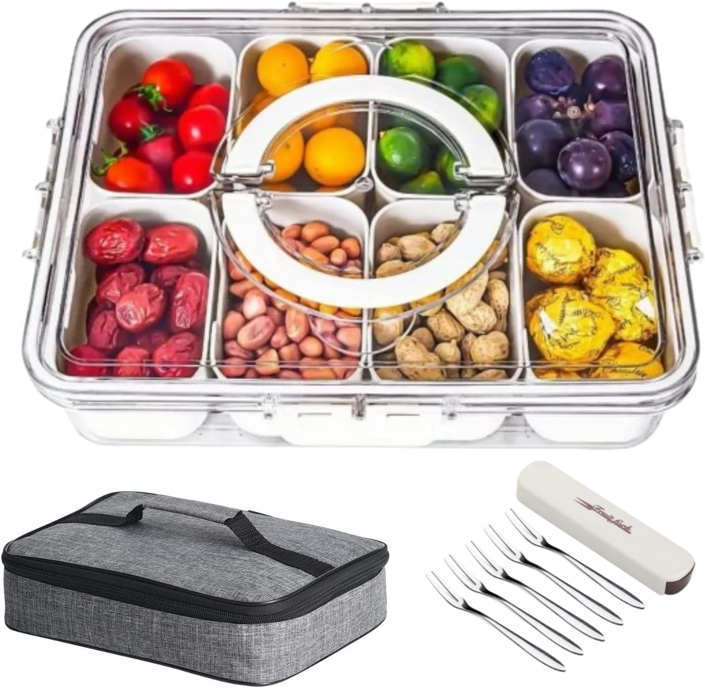 Square Divided Serving Tray with Lid & Handle - Appetizer Tray with 8 ...
