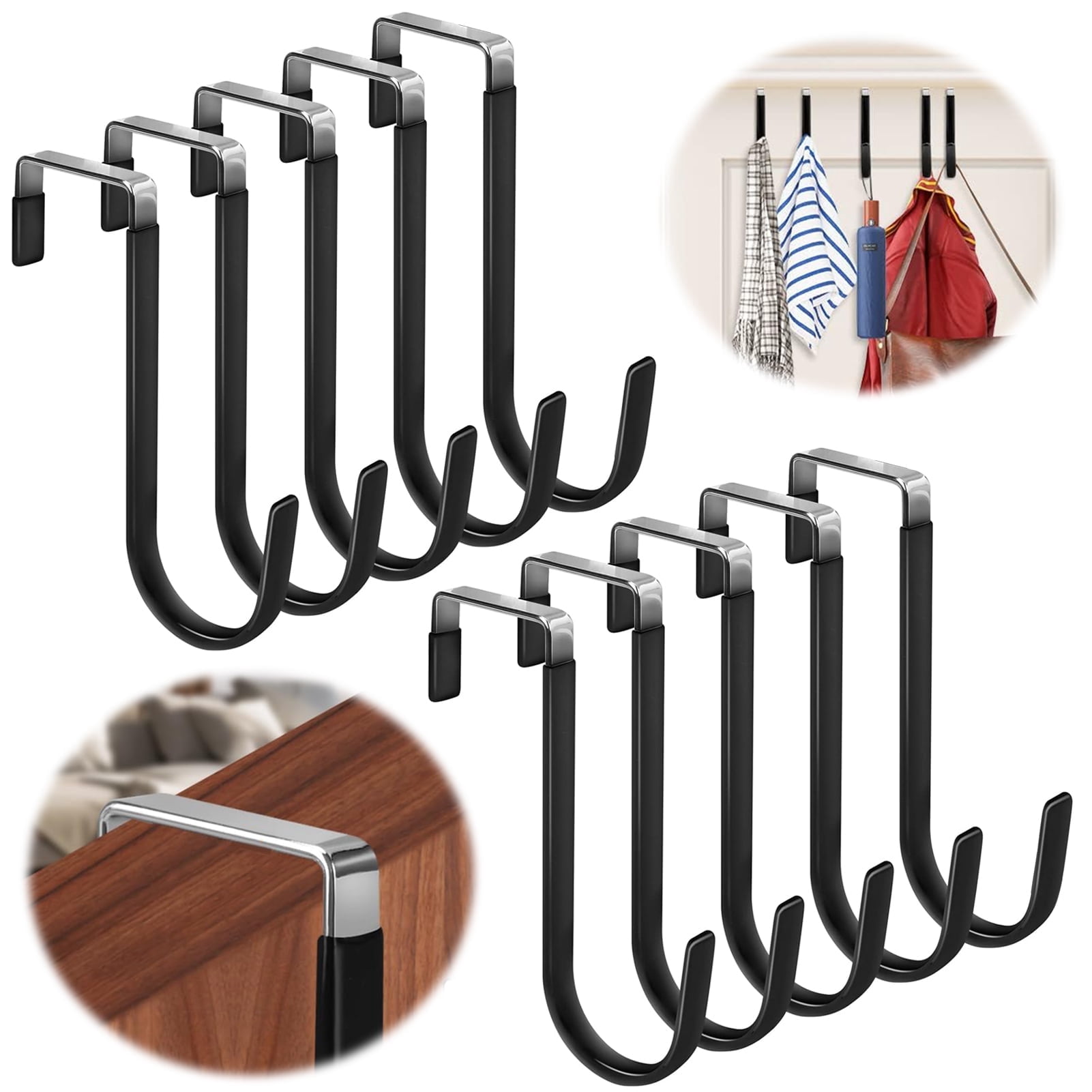 Square Over The Door Hooks, 10 Pack Hangers Hooks with Rubber Prevent ...