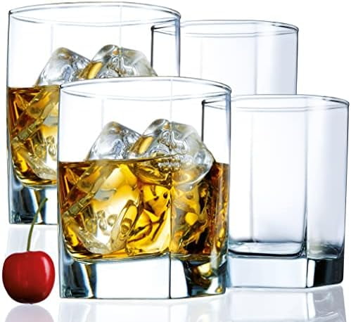 Square Drinking Whiskey Glasses Set of 4, Old Fashioned Glass Cup Bar ...