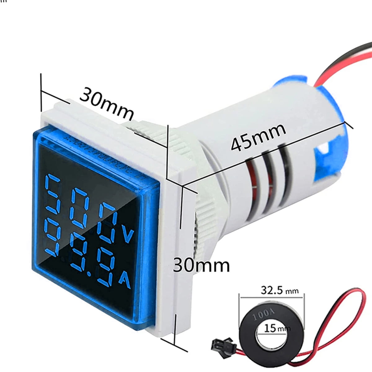 Square Dual Display Indicator Ammeter Voltmeter 2-in-1 Signal Light 22mm LED Meter - Walmart.com