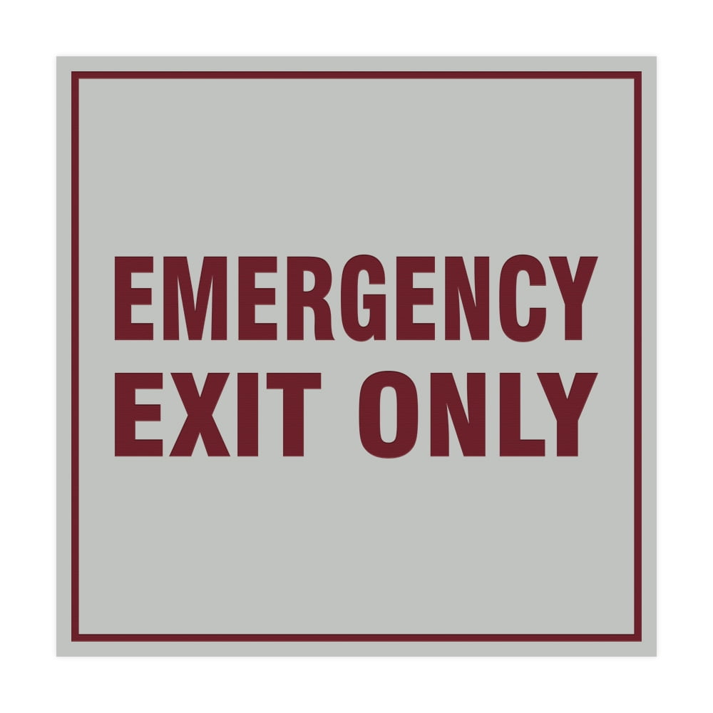 Square Emergency Exit Only Sign (Light Grey / Burgundy) - Small ...