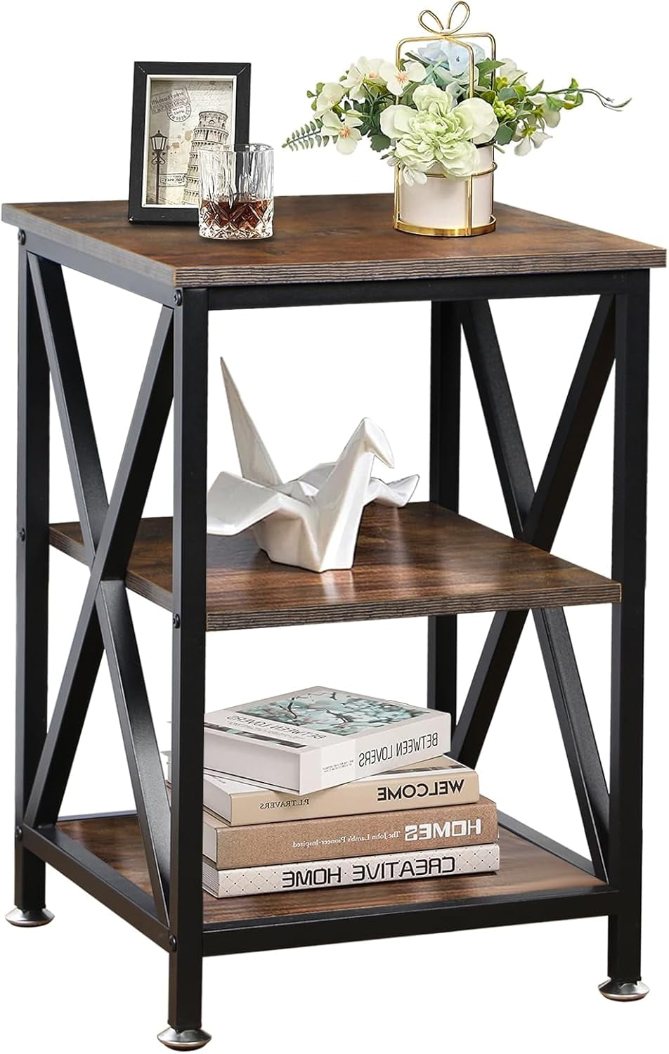 Square End Table with Storage Shelf, 16" D X 16" W X 24" H, 3-Tier End ...