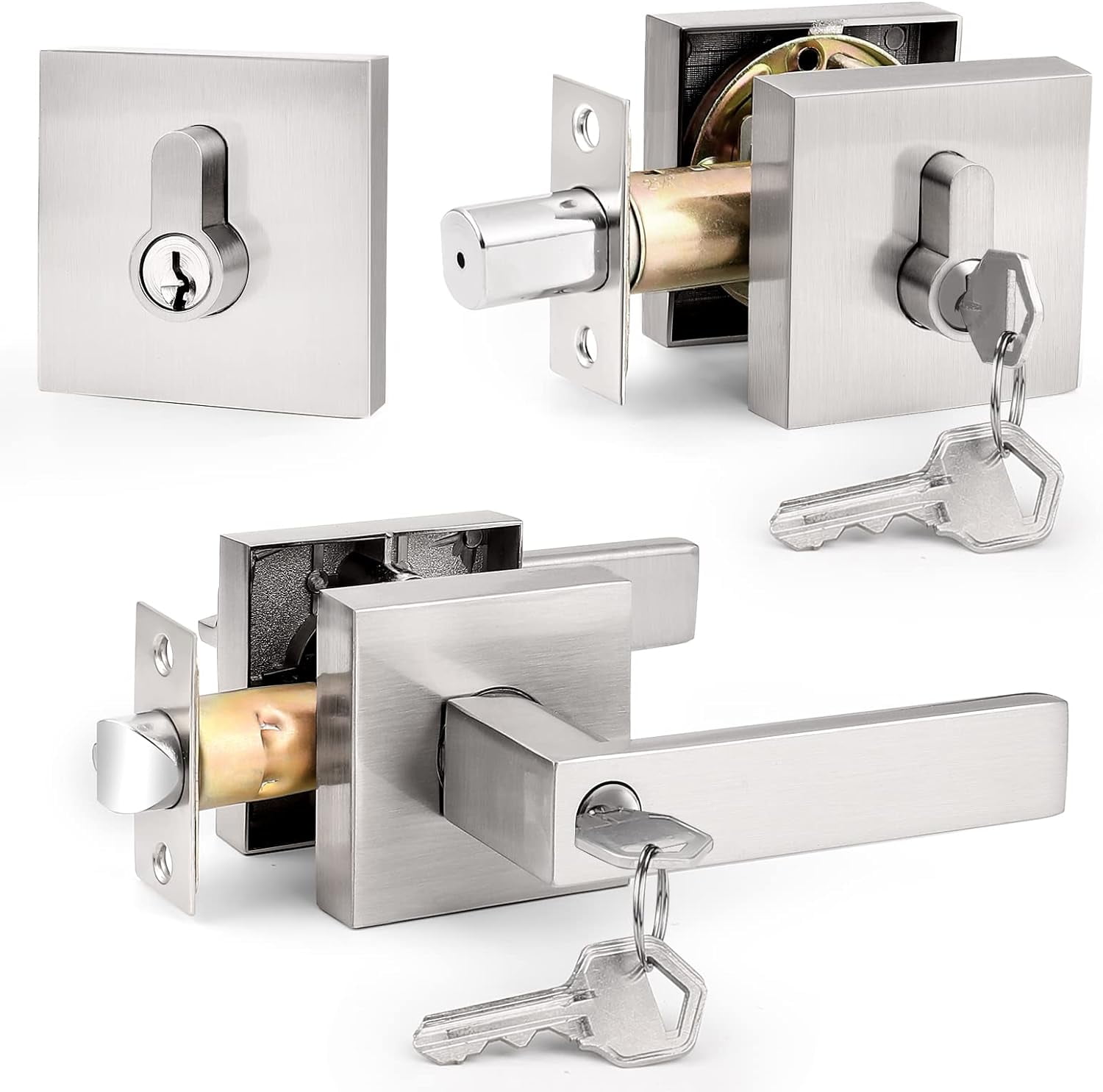 The Square Entrance Lever with Single Cylinder Deadbolt Set Keyed Alike ...