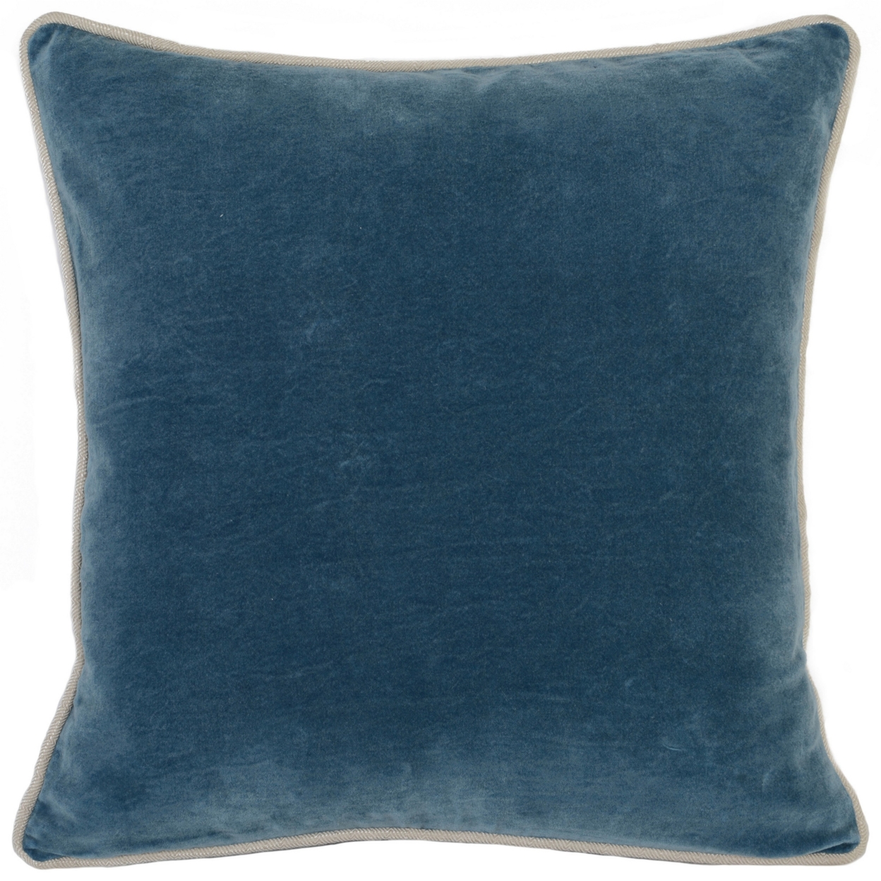Square Fabric Throw Pillow with Solid Color and Piped Edges, Blue ...