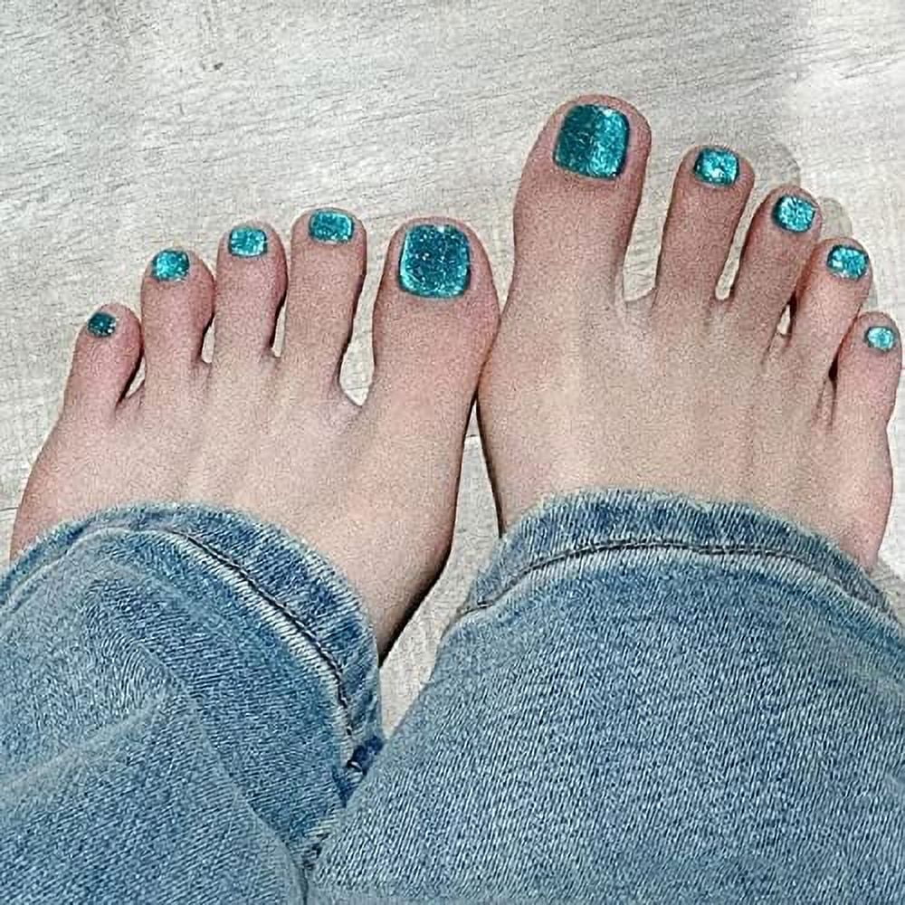 Square Fake Toenails Glossy Green Cat Eye Color Press on Toenails Solid ...