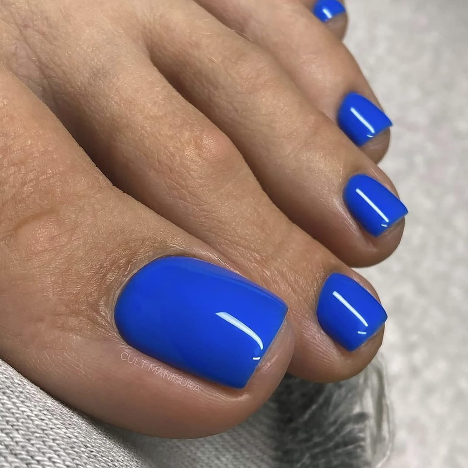 Square Fake Toenails Summer Glossy Blue Press on Toenails Solid Short ...