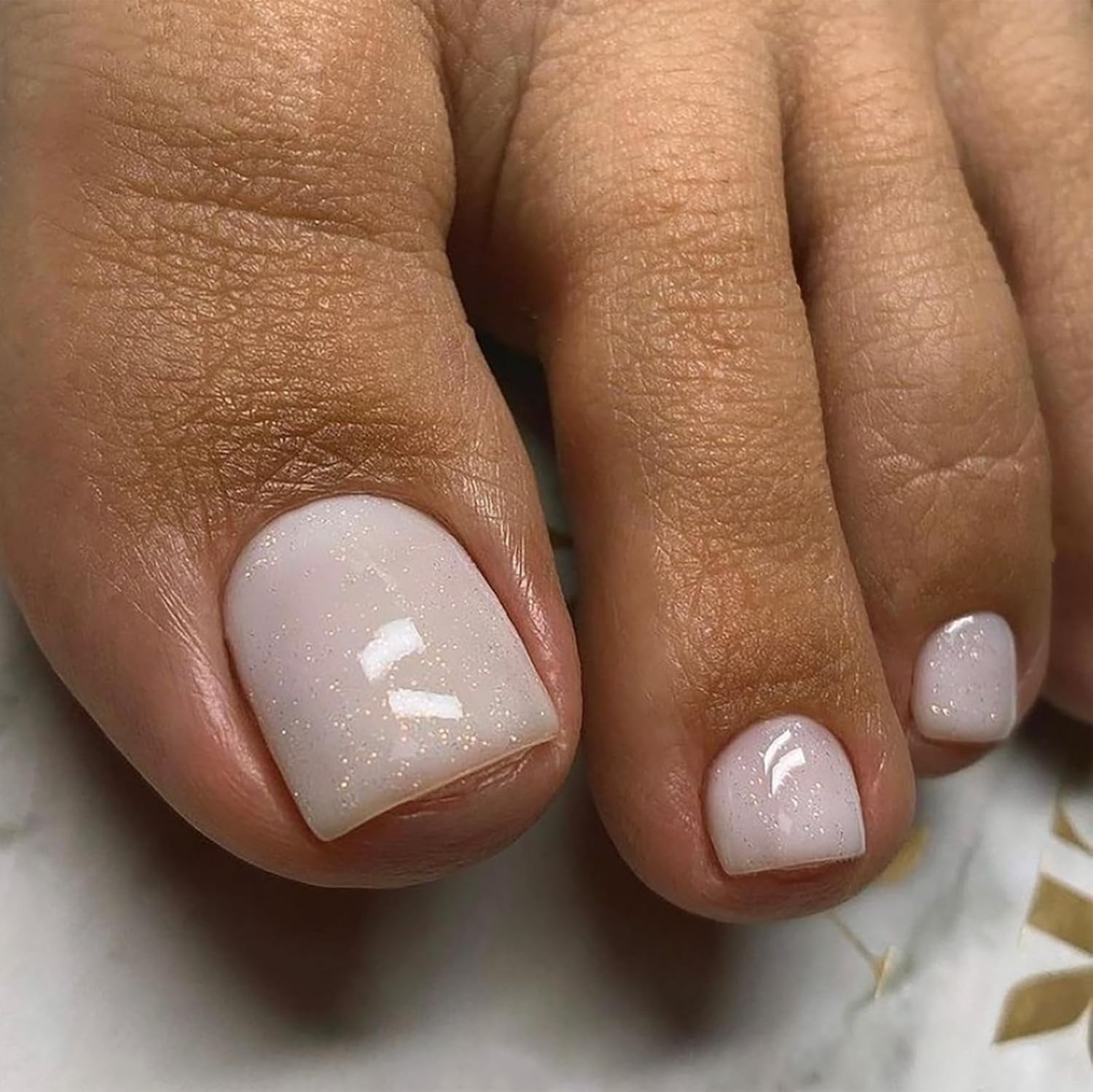 Square Fake Toenails White Glossy Press on Toenails Solid Short Acrylic ...