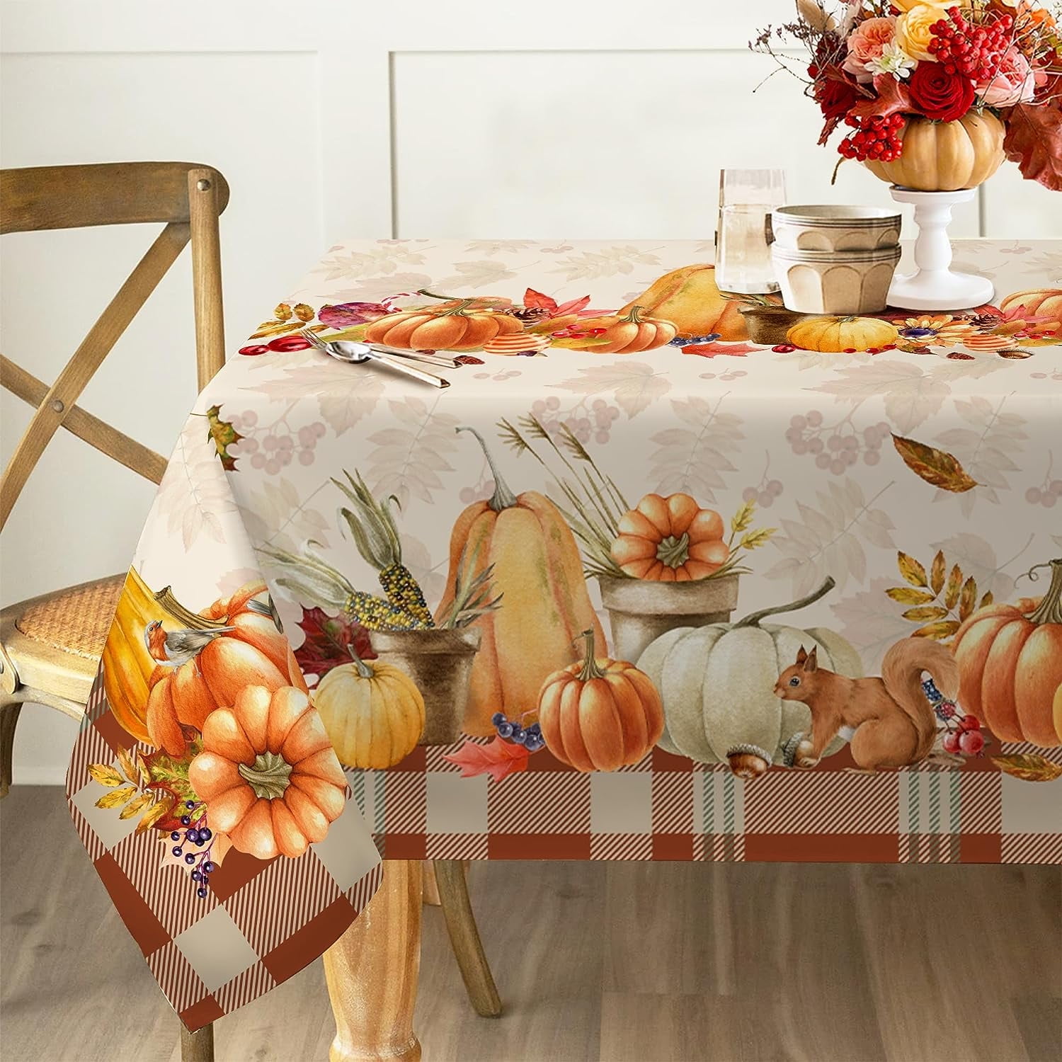 Square Fall Tablecloth with Countryside Leaves and Pumpkins Decorations ...