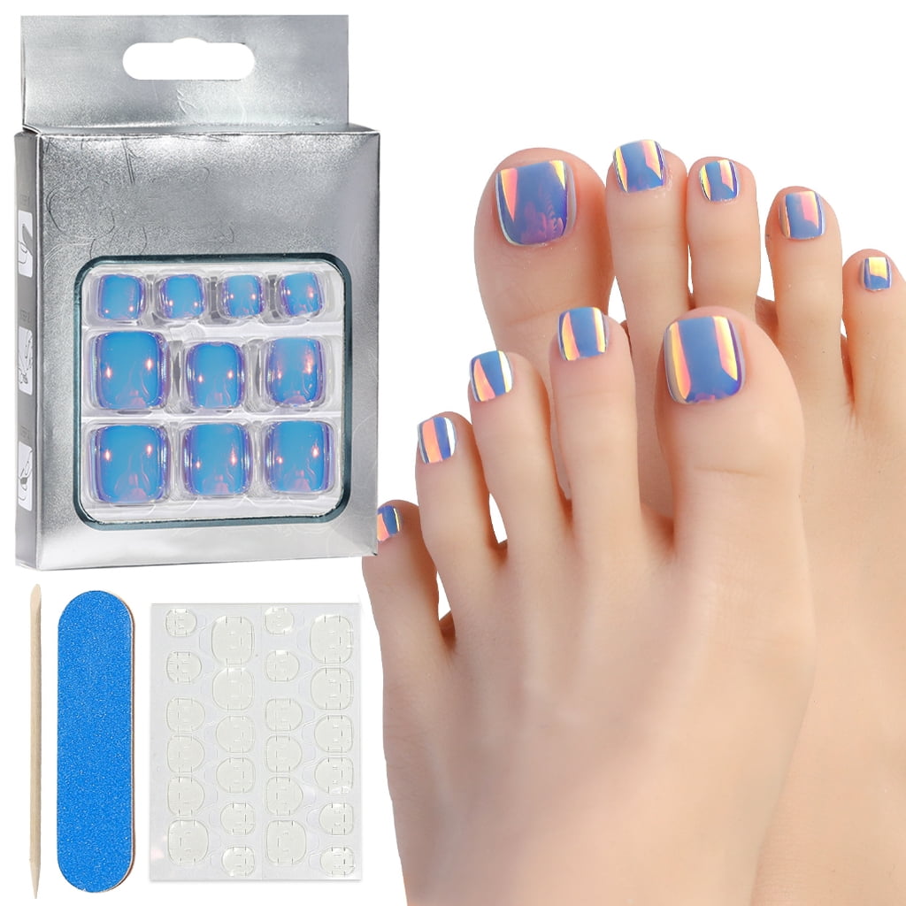 Square False Toenails Full Cover Toenails Tips Cats Eyes Stick On ...