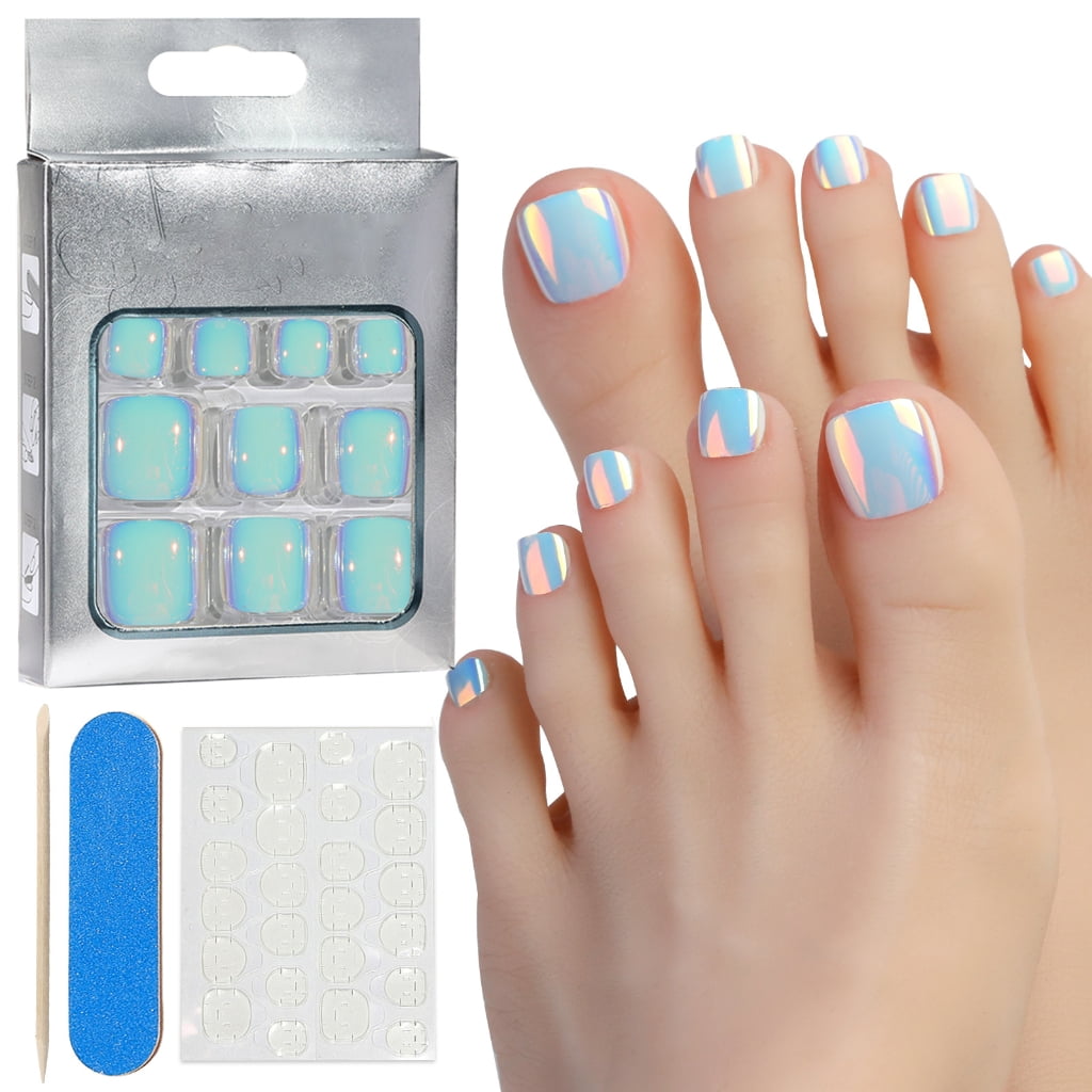 Square False Toenails Full Cover Toenails Tips Cats Eyes Stick On ...