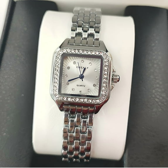 Square Fashion Watch for Women's Analog Clock Steel Strip Quartz Watch ...
