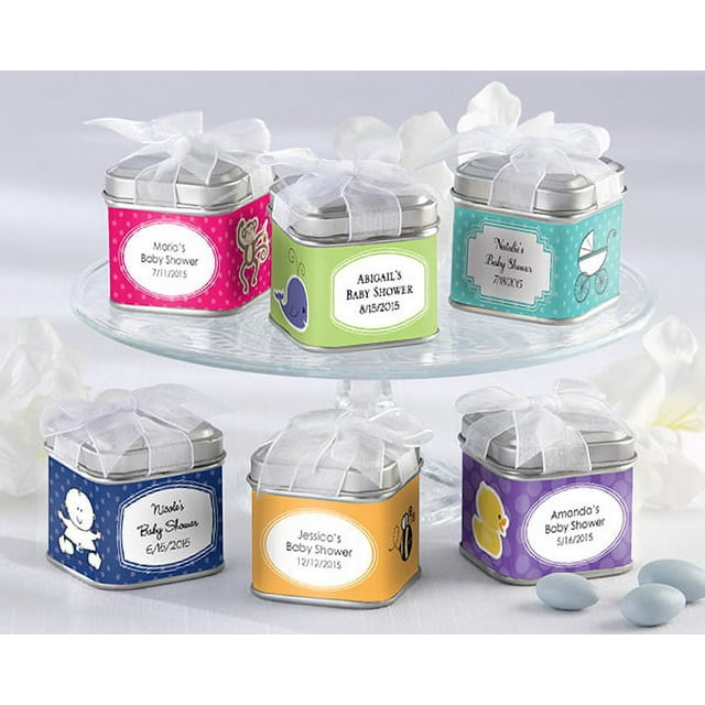 Square Favor Tin for Candy - Personalized Baby Shower Favors by Kate ...