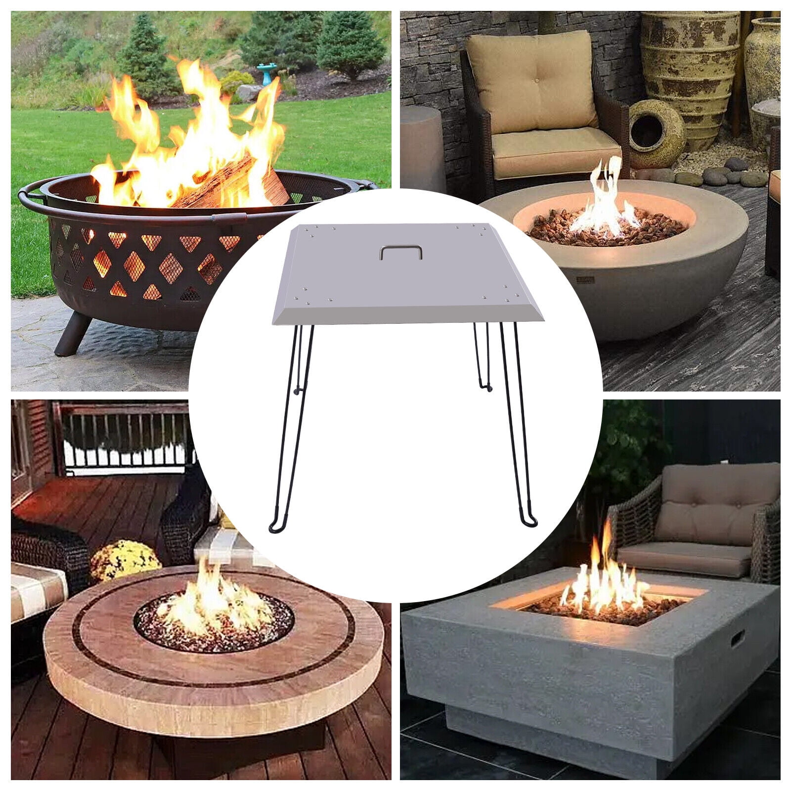 Square Fire Pit Heat Deflector Fire Pit Lid Cover Stainless 24*24" with ...
