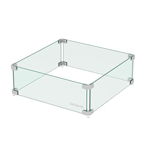 Square Fire Pit Table Clear Tempered Glass Wind Guard for Patio, Flame ...