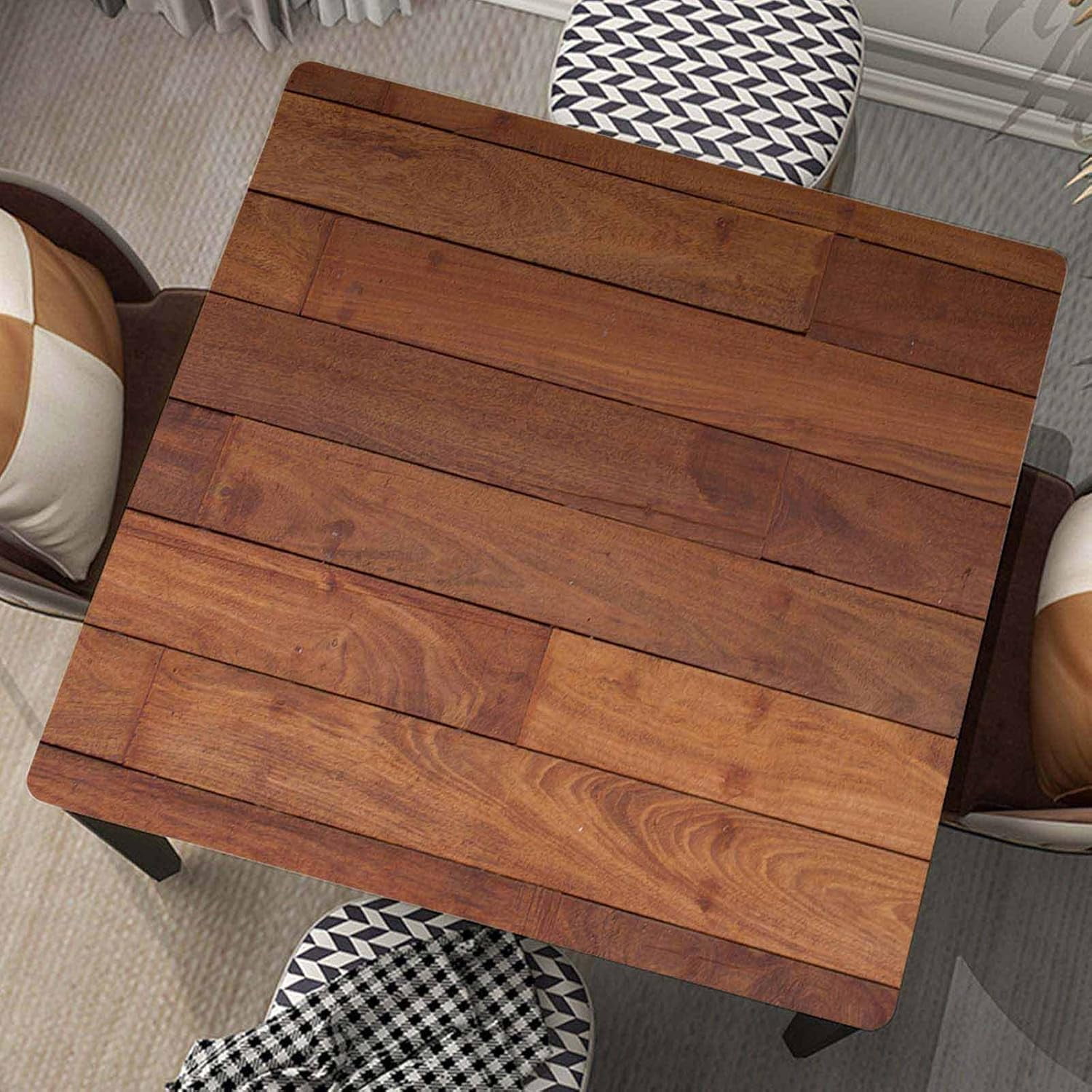 Square Fitted Card Tablecloth Wood Grain Table Cloth Cover with Elastic ...