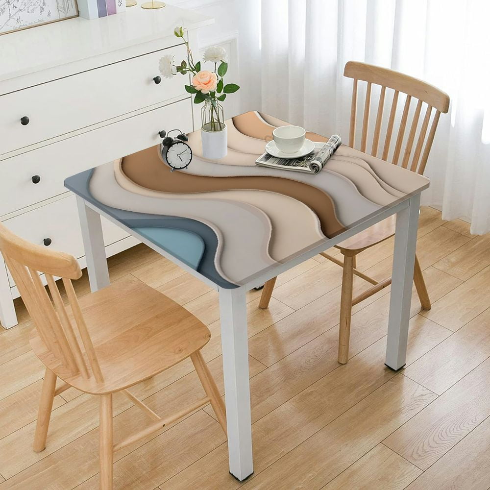 Square Fitted Geometric Pattern Tablecloth, Brown Beach Ombre Elastic ...