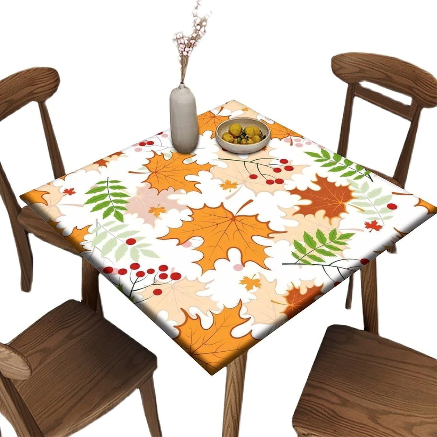 Square Fitted Tablecloth with Elastic Edge, Pastoral Fall Foliage ...