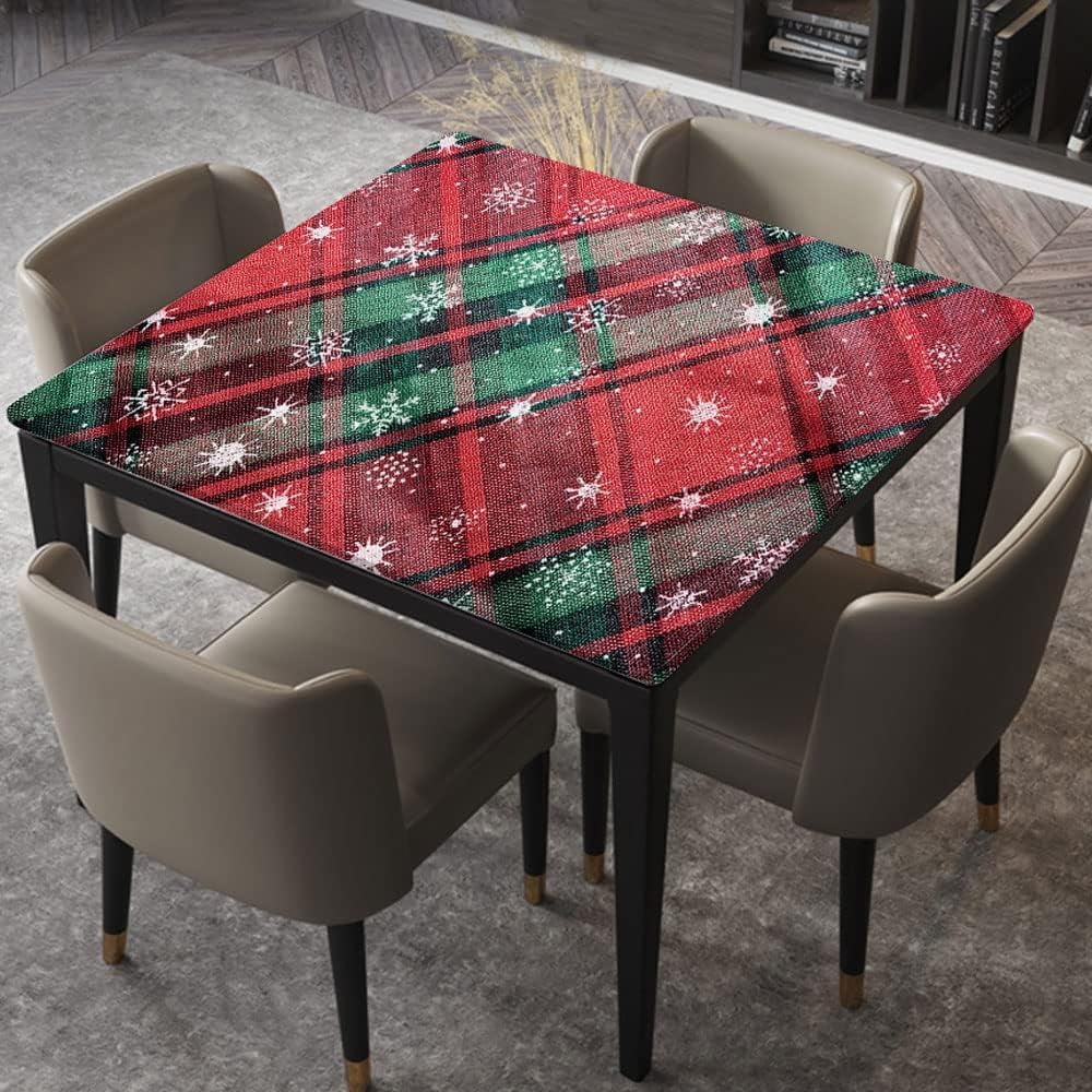 Square Fitted Tablecloth Elastic Edged, Christmas Red and Green Table ...