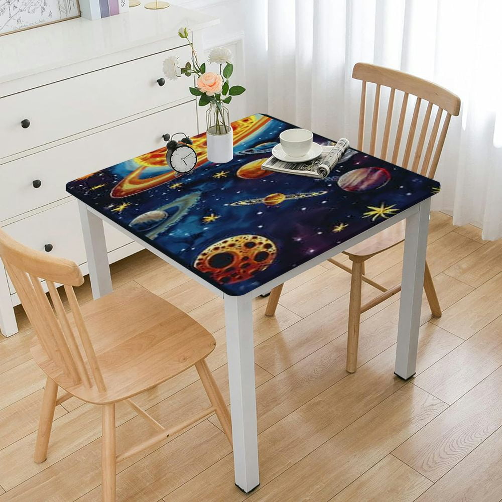 Square Fitted Tablecloths for Kids, Purple Children Cartoon Starry Sky ...