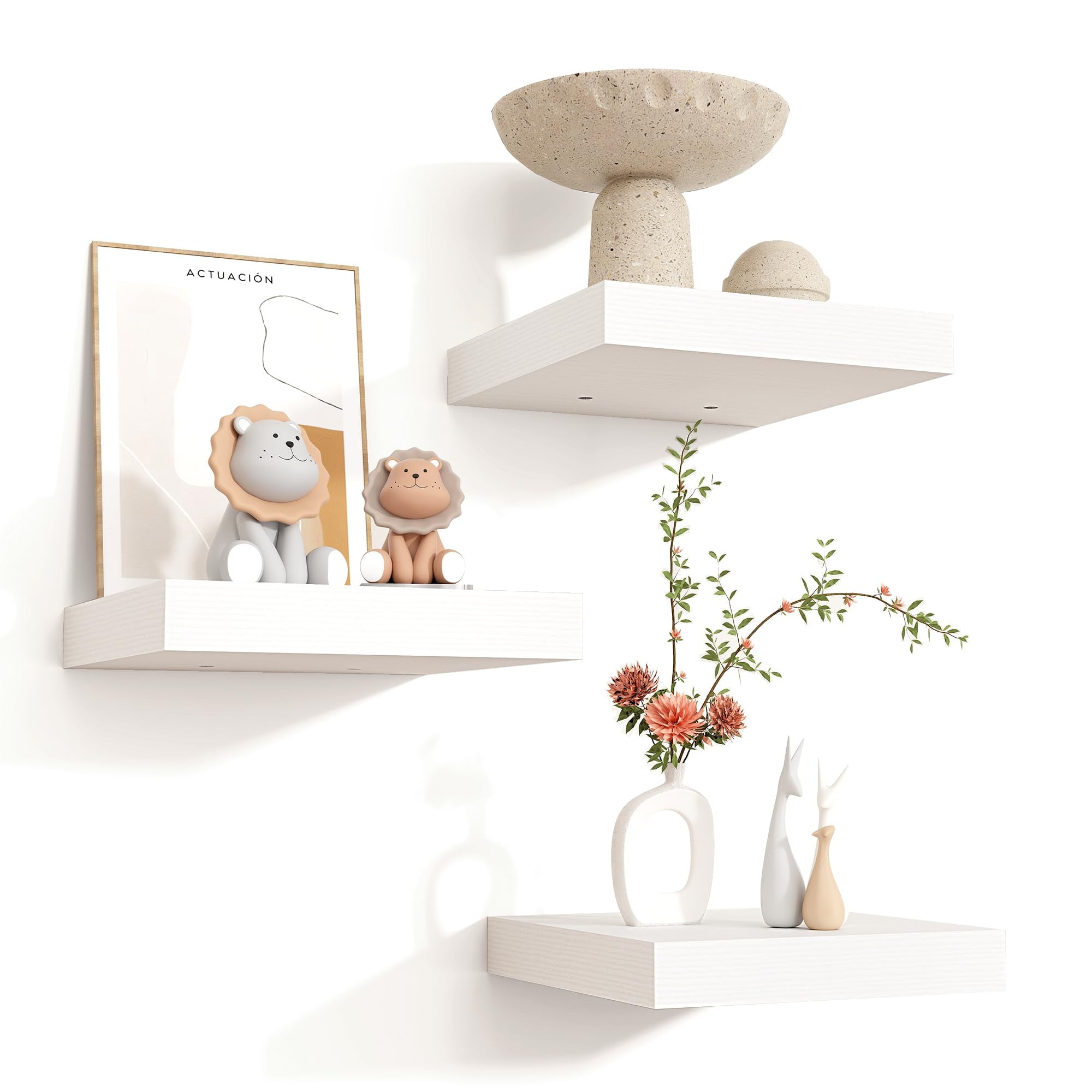 Square Floating Shelves 3 Pack, Small Wall Mounted Shelves with ...