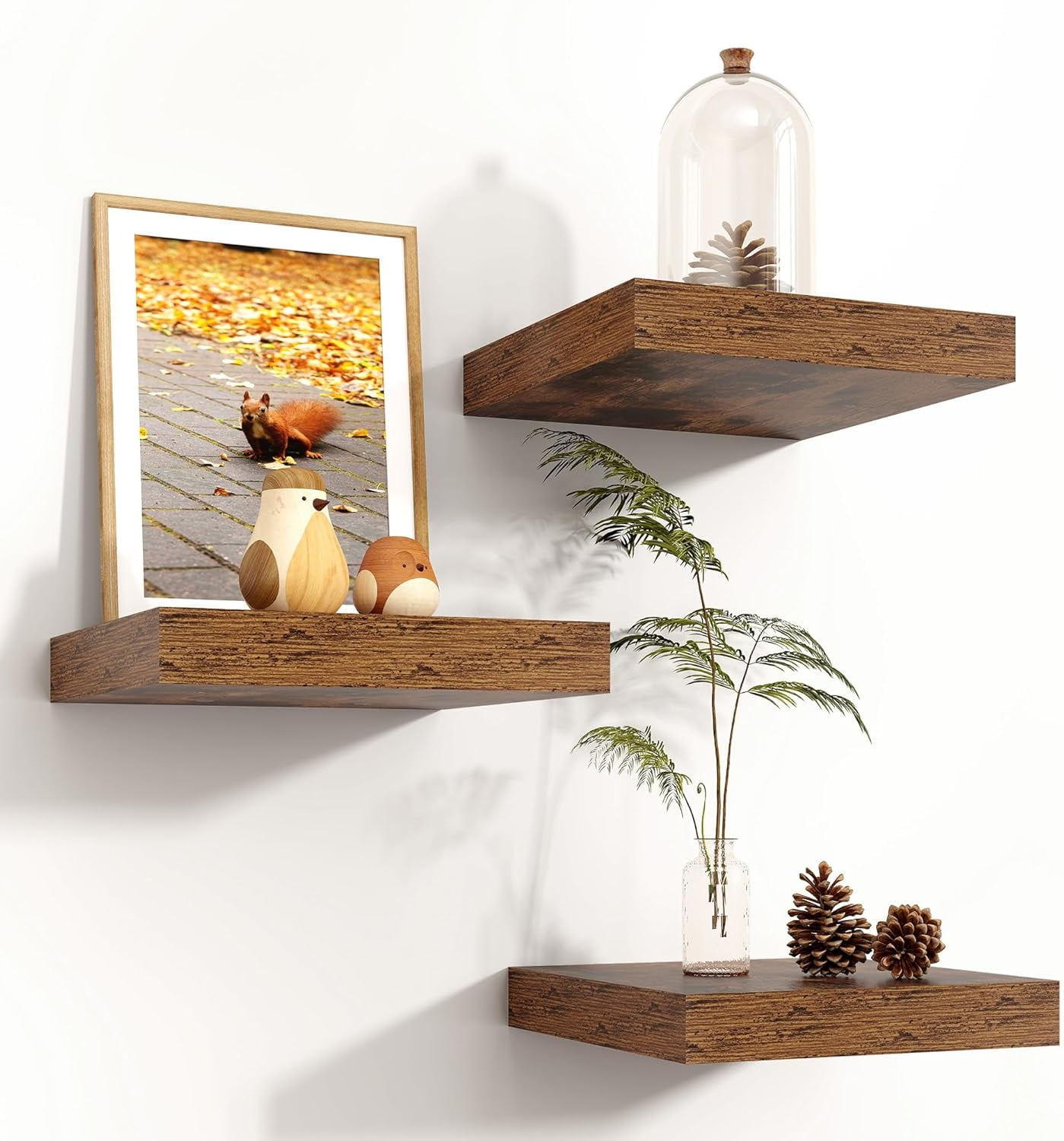 Square Floating Shelves for Wall, 8"W x 8"D x 1.3"H, 3 Pack of Small ...