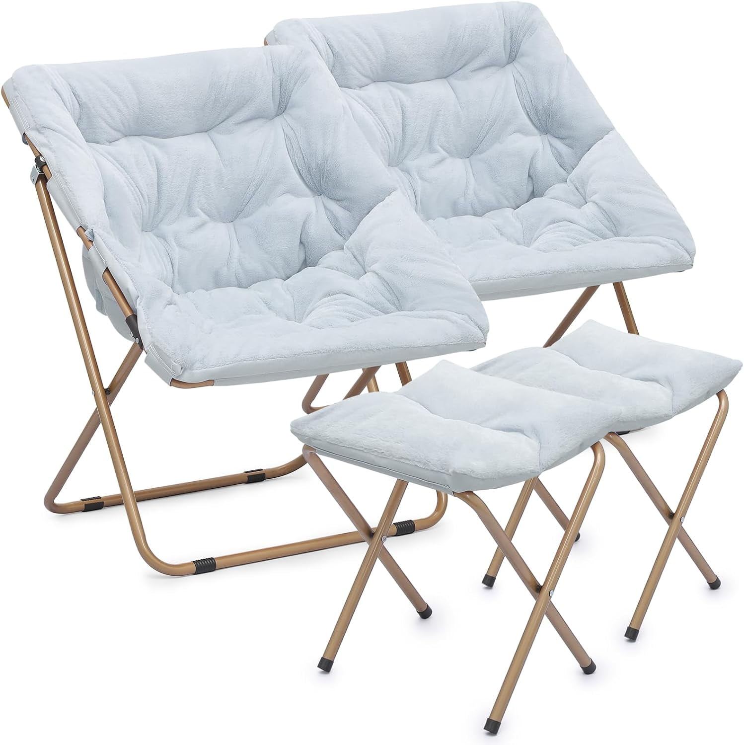 Square Foldable Oversized Moon Saucer Chair for Adults with Ottoman ...