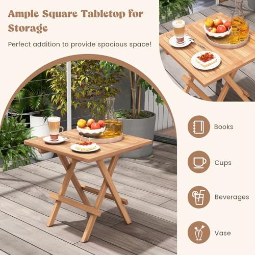 Square Folding Side Table Set of 2, Outdoor Indonesia Teak Wood Patio ...