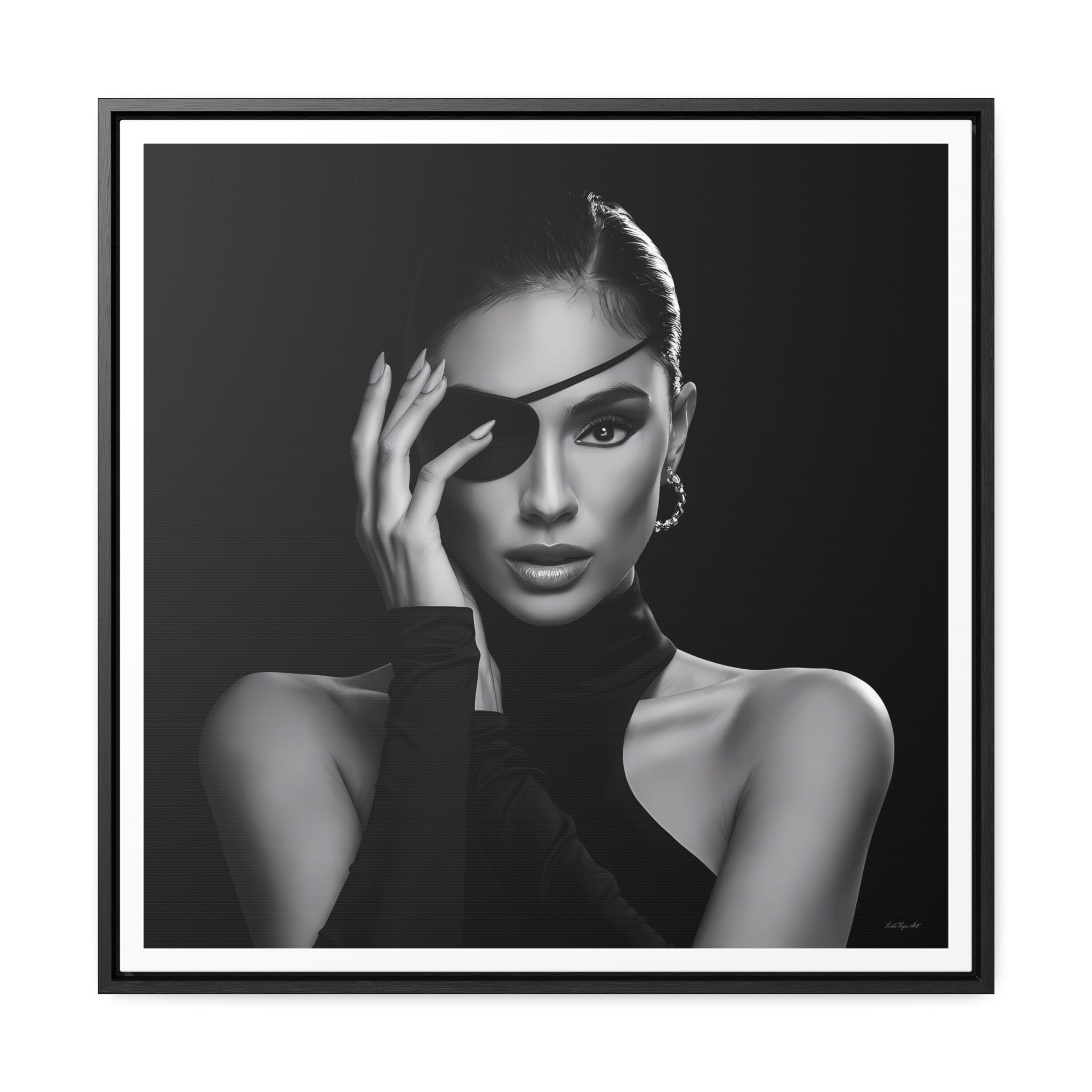 Square Frame Canvas Wall Art, Dramatic Black and White Woman Portrait ...