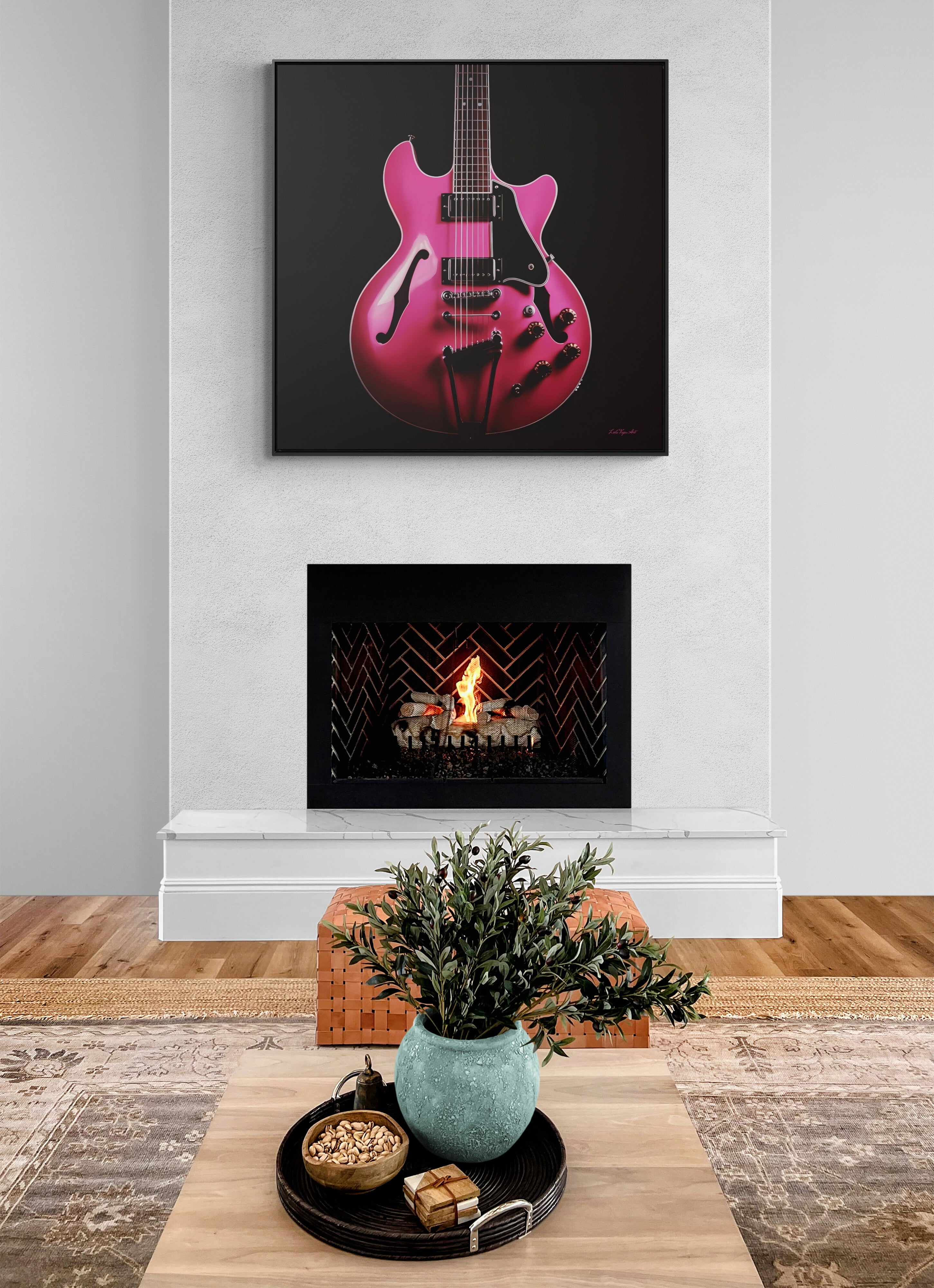 Square Frame Canvas Wall Art, Fine Art Hot Pink Electric Guitar ...