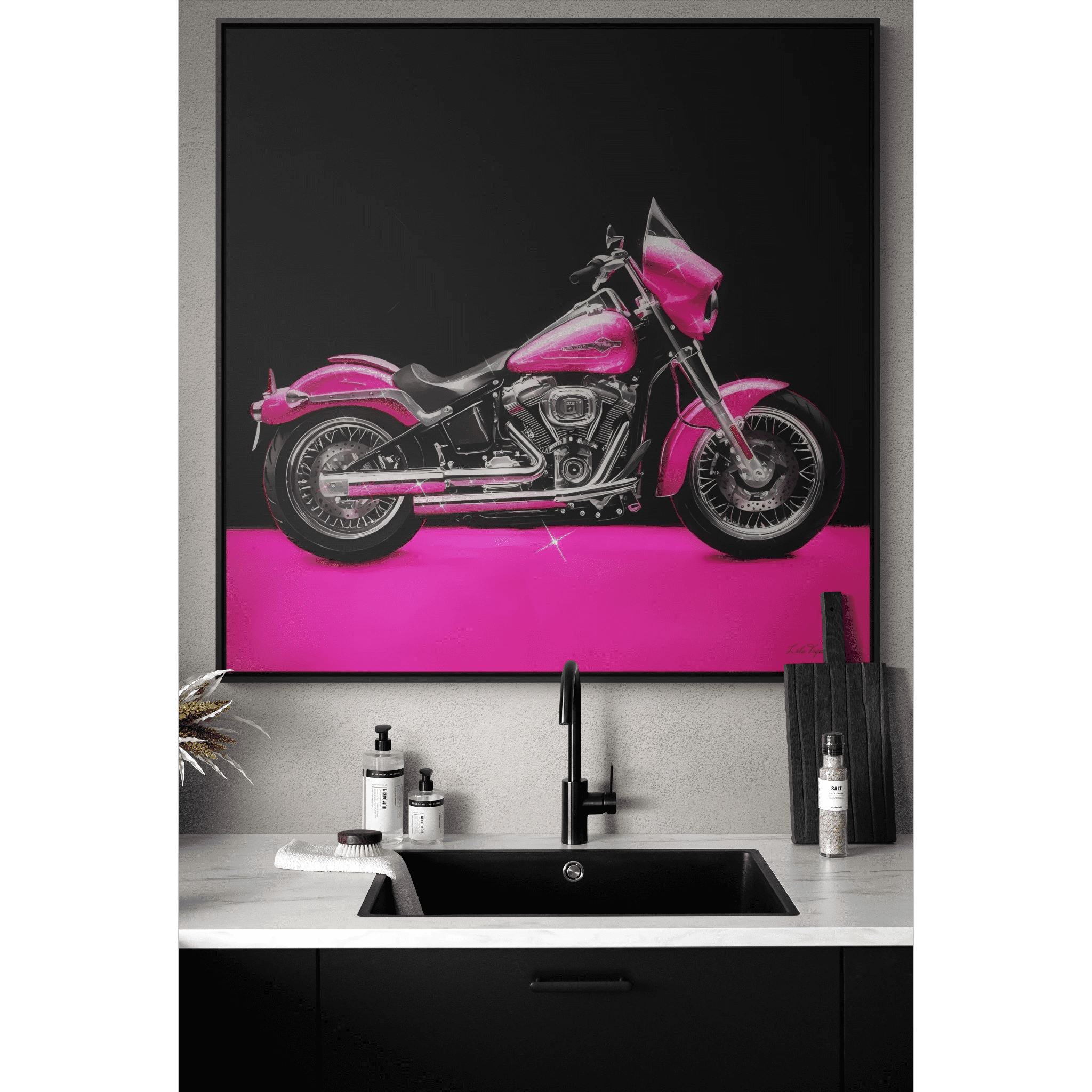 Square Framed Canvas Wall Art, Hot Pink Motorcycle Bling Glamorous ...