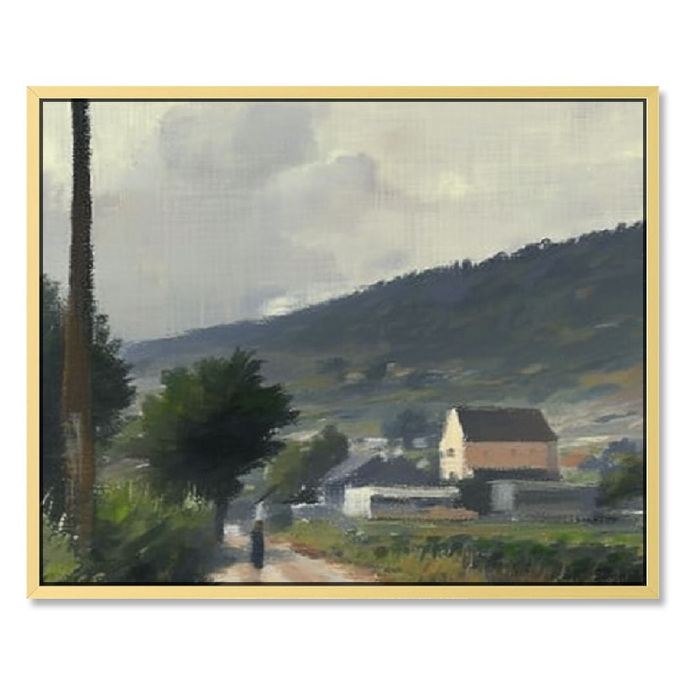 Square Framed Wall Art Decor, Vintage Village Paintings, Rustic Scenery ...
