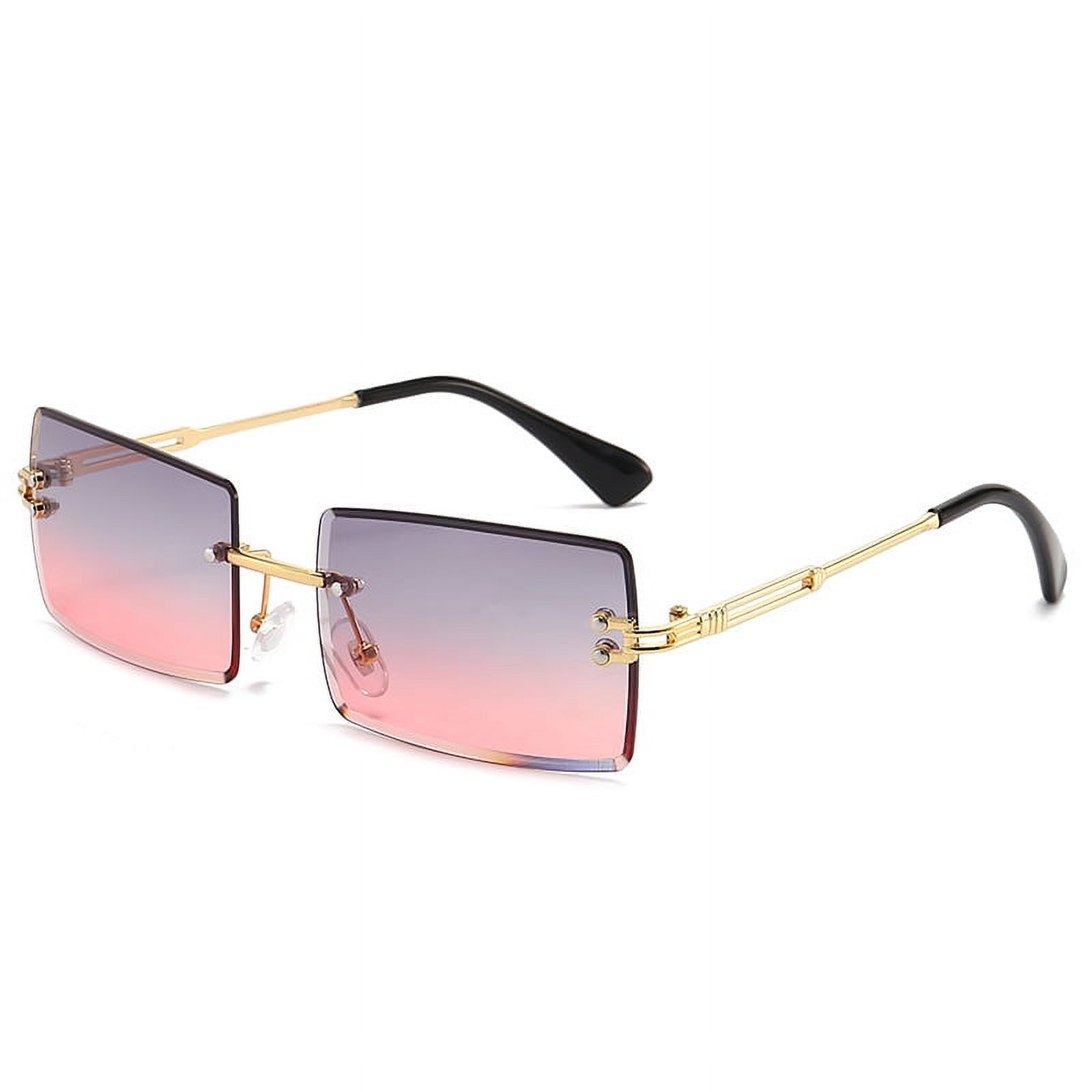 Square Frameless Cut Edge Sunglasses for Women Men Vintage Shades UV ...