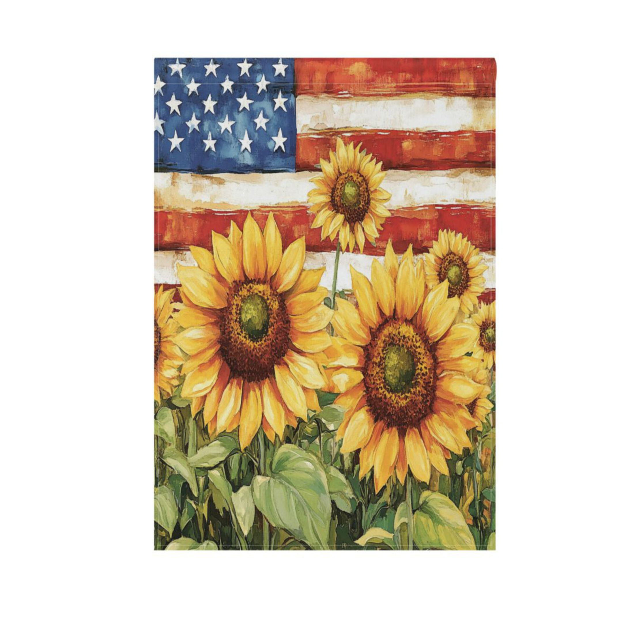 Square Garden Flag Sunflower American Flag 12x18 Double Sided Outdoor ...