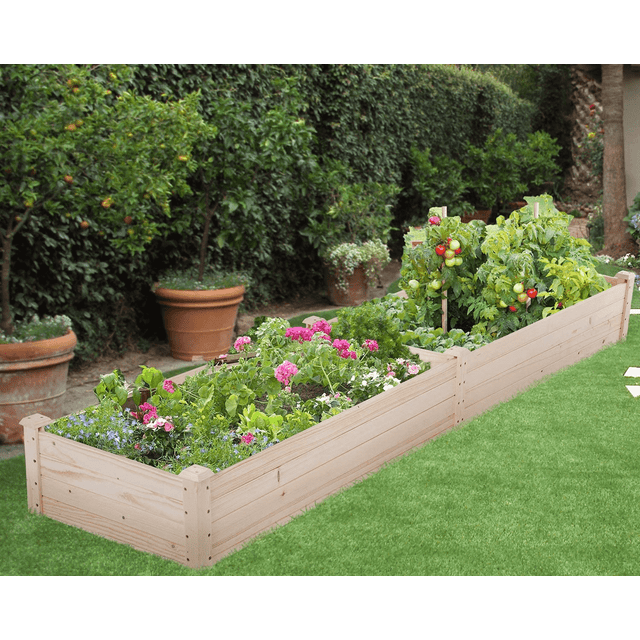 Square Garden Raise Bed 96 x 24.5 x 10 inch Wood Planter Box Elevated ...