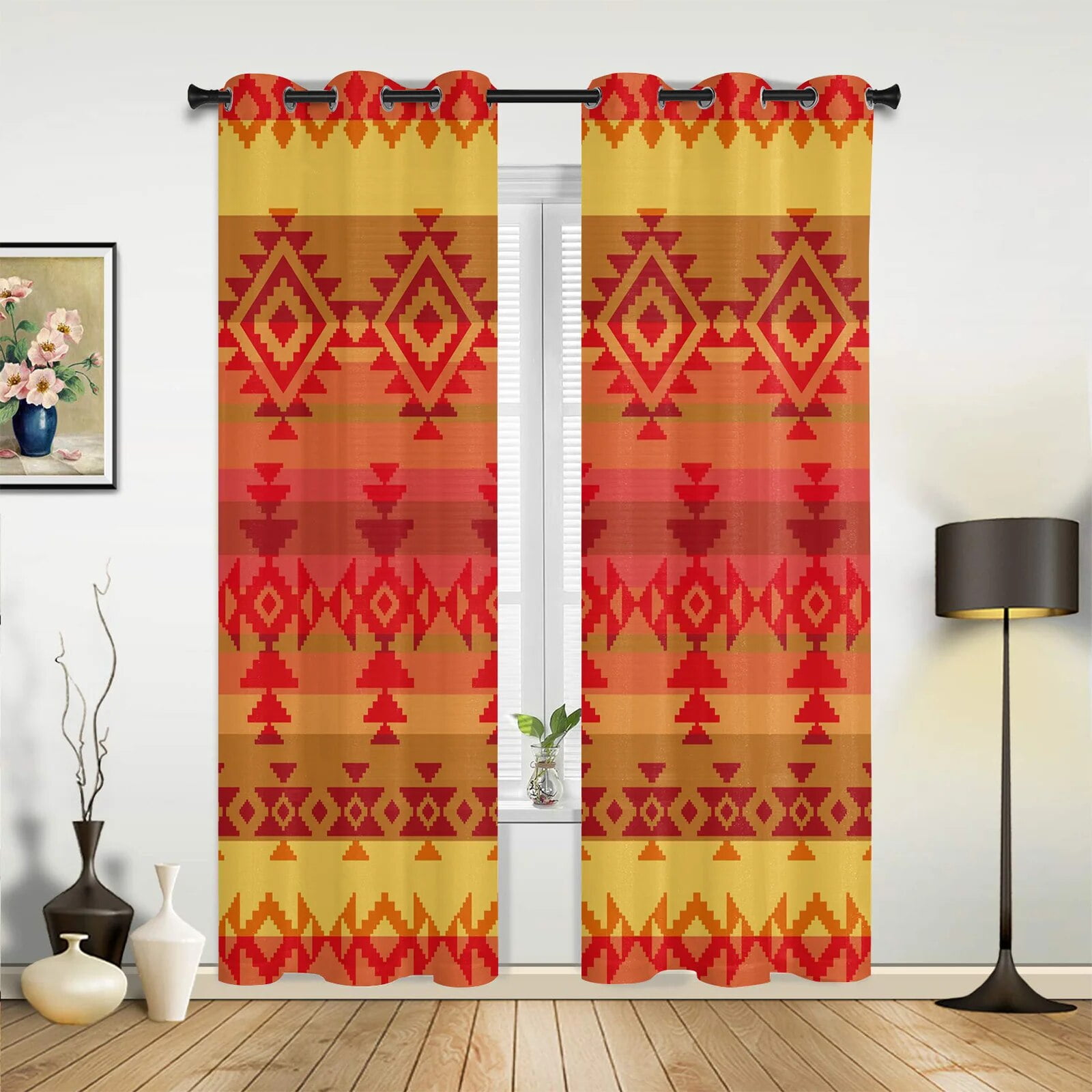 Square Geometry Lines Dense Window Curtains In The Living Room Printed ...