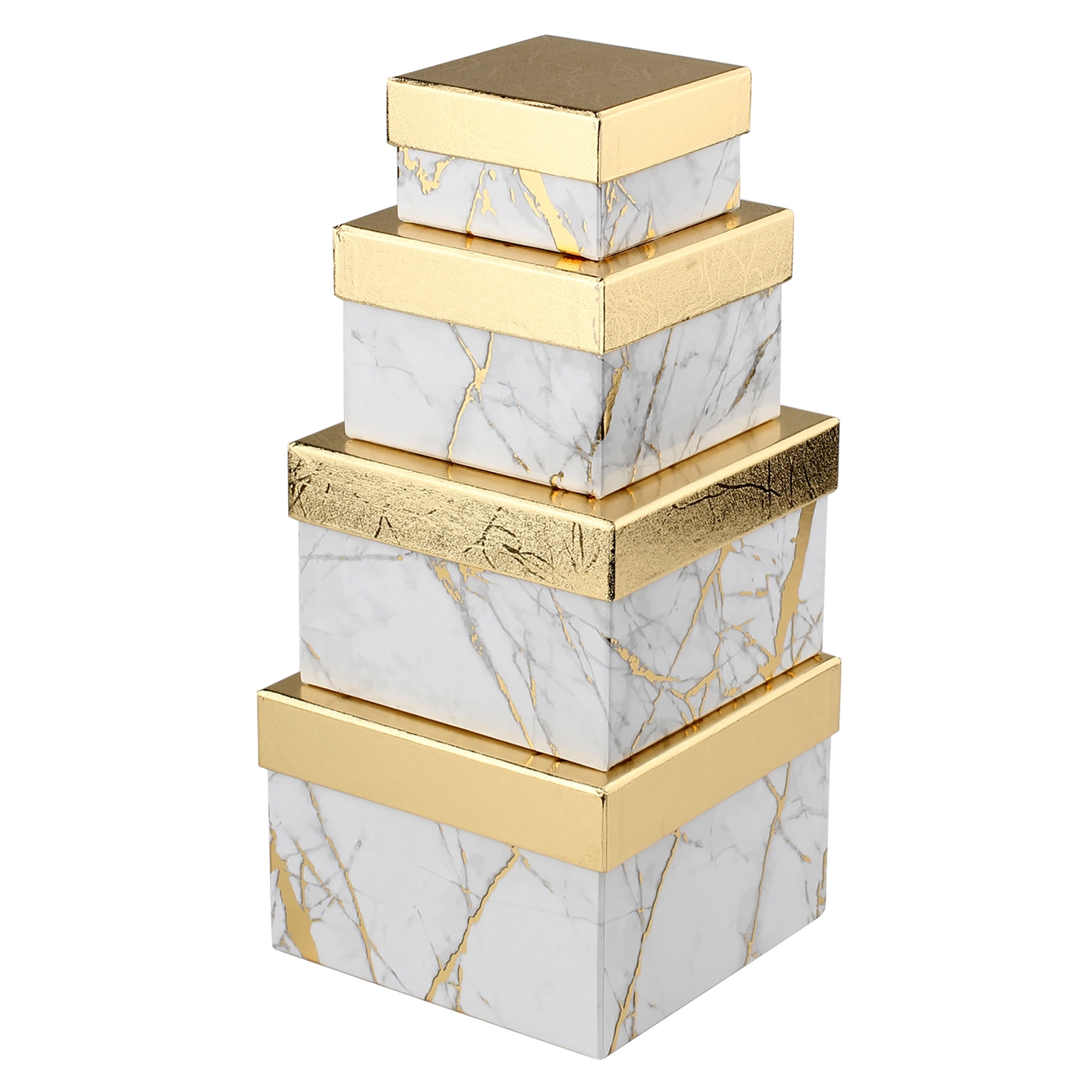 Square Gift Boxes with Lids Set of 4 Gold and White Gift Box Nesting ...