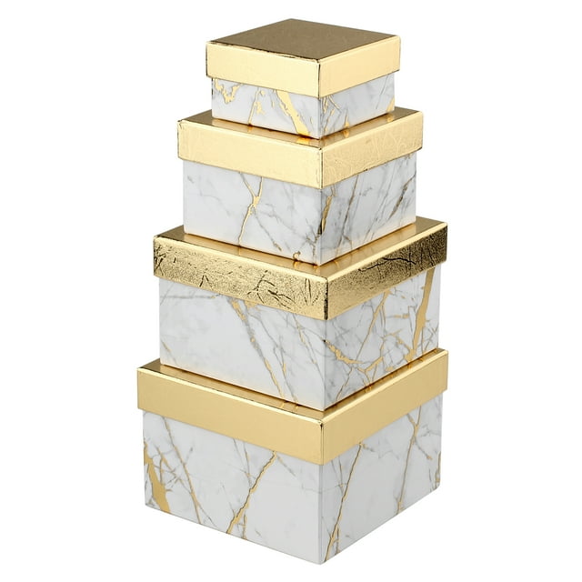 Square Gift Boxes with Lids Set of 4 Gold and White Gift Box Nesting ...